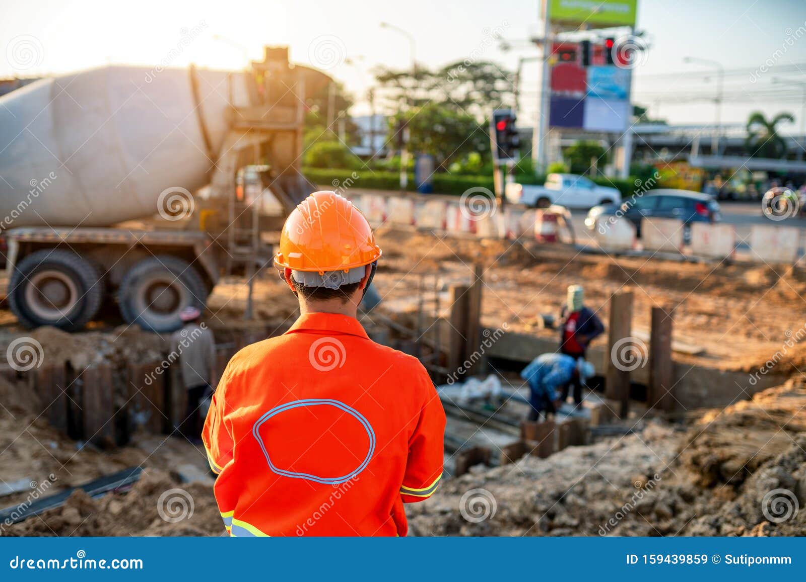 Outdoor Construction Work. Engineers are Supervised Stock Image - Image ...
