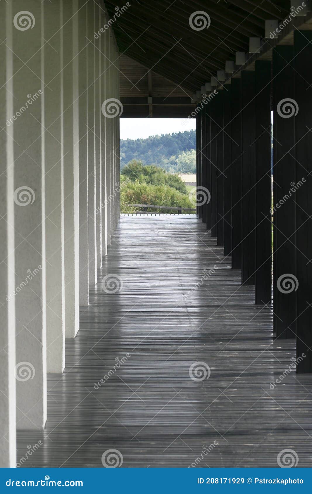 Outdoor Corridor with a View Stock Image - Image of texture, wall ...