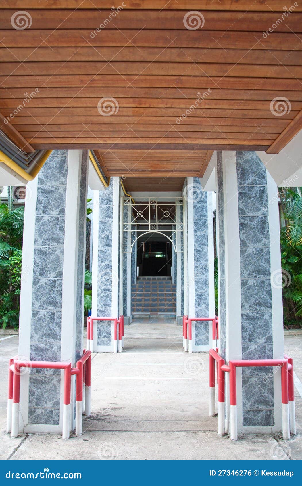 Outdoor Corridor with Wooden Ceiling Stock Photo - Image of perspective ...