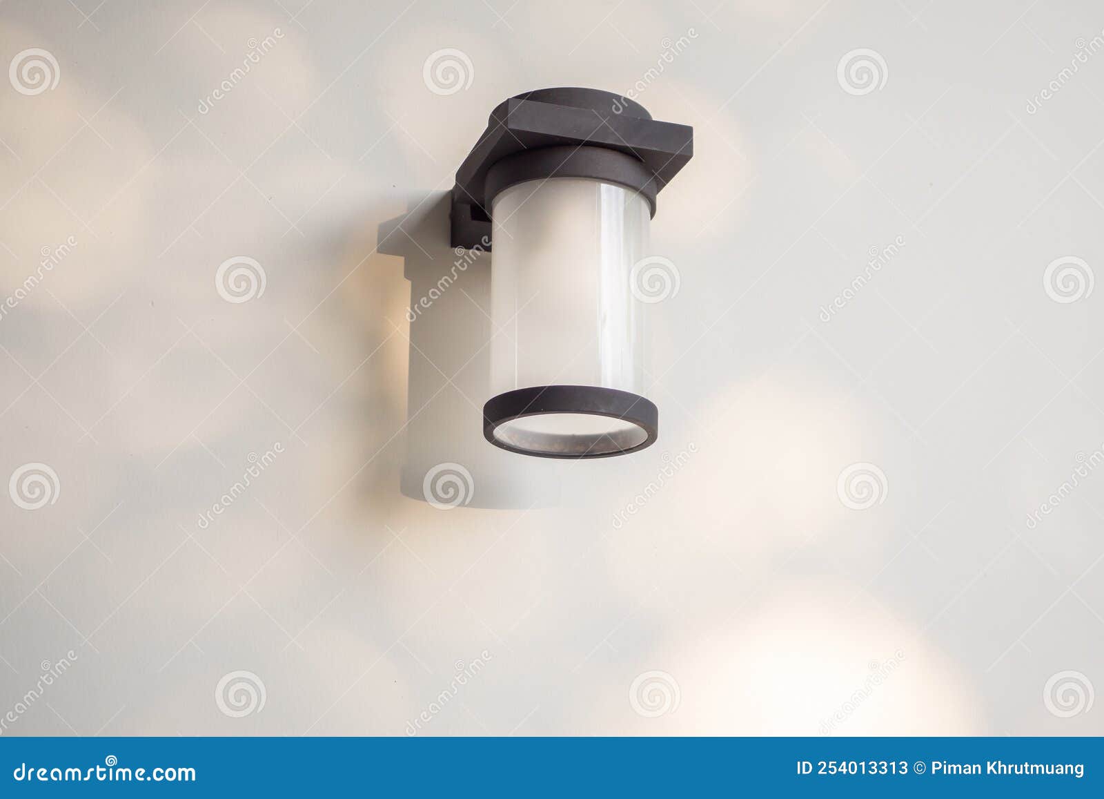 Outdoor Cylinder Lamp with Tree Leaves Shadow on Concrete Wall Stock ...