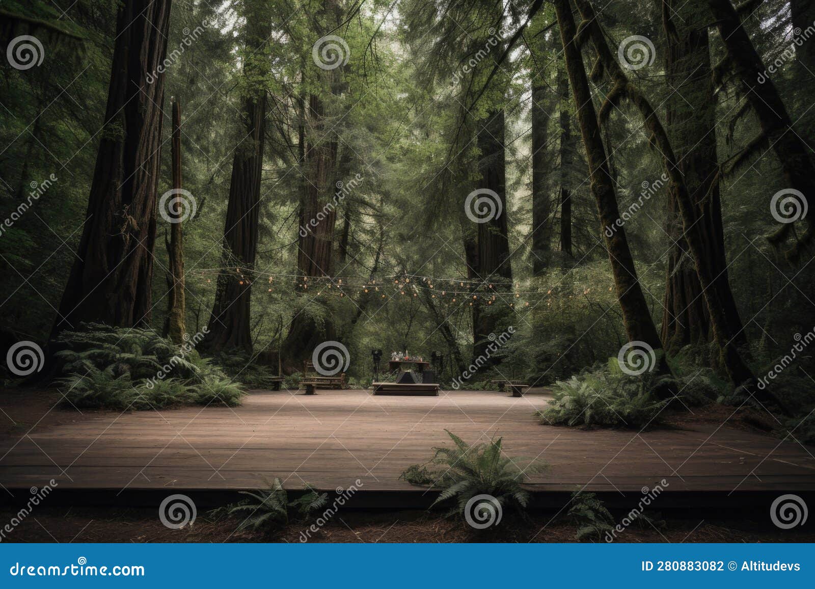Outdoor Dance Floor Surrounded by Towering Trees in a Forest Stock ...