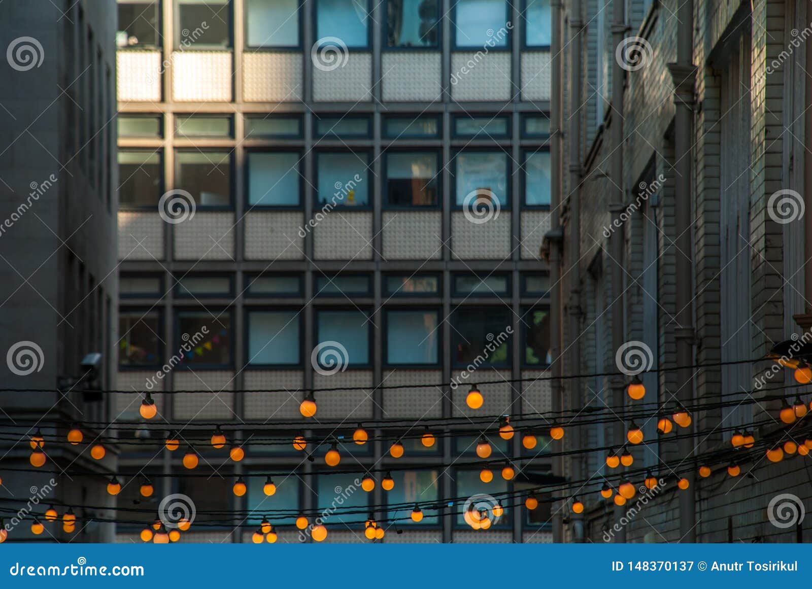 Outdoor Decorative String Lights Hanging in Front of the Building in ...