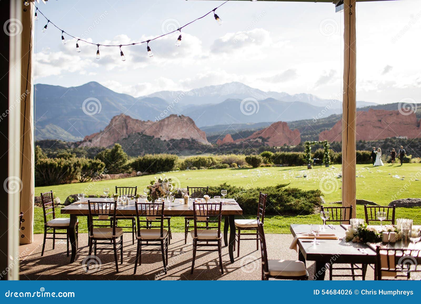 Outdoor Dining Area with Mountain View Stock Photo - Image of ...