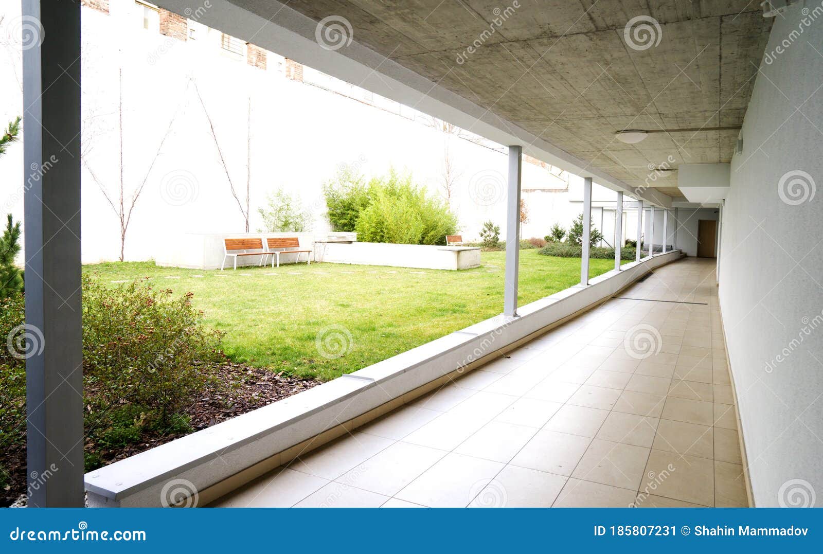 Outdoor Empty Corridor with Garden in the Modern Office Building Stock ...