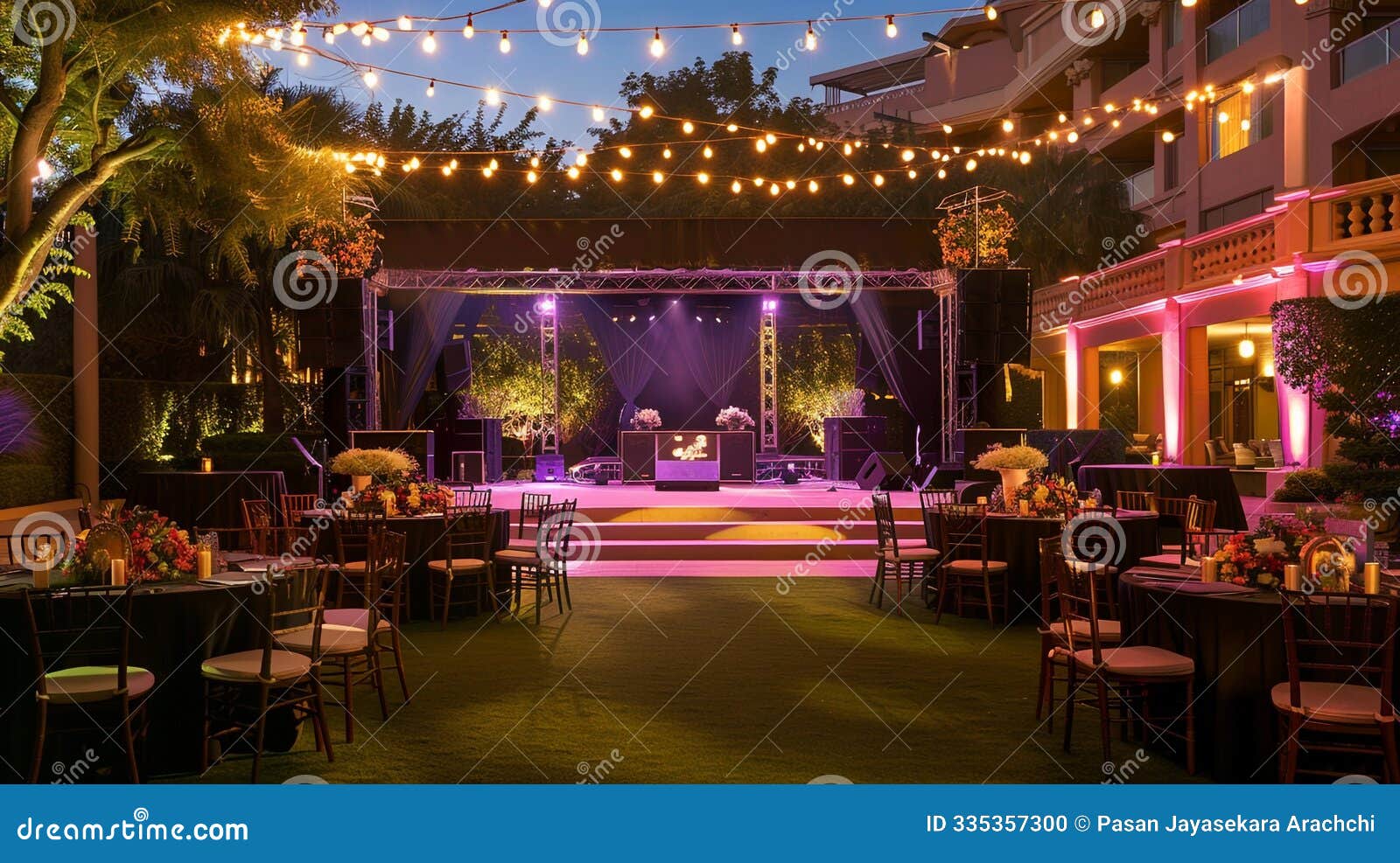 Outdoor Event Space Featuring Stage Setup and Elegant Seating with ...