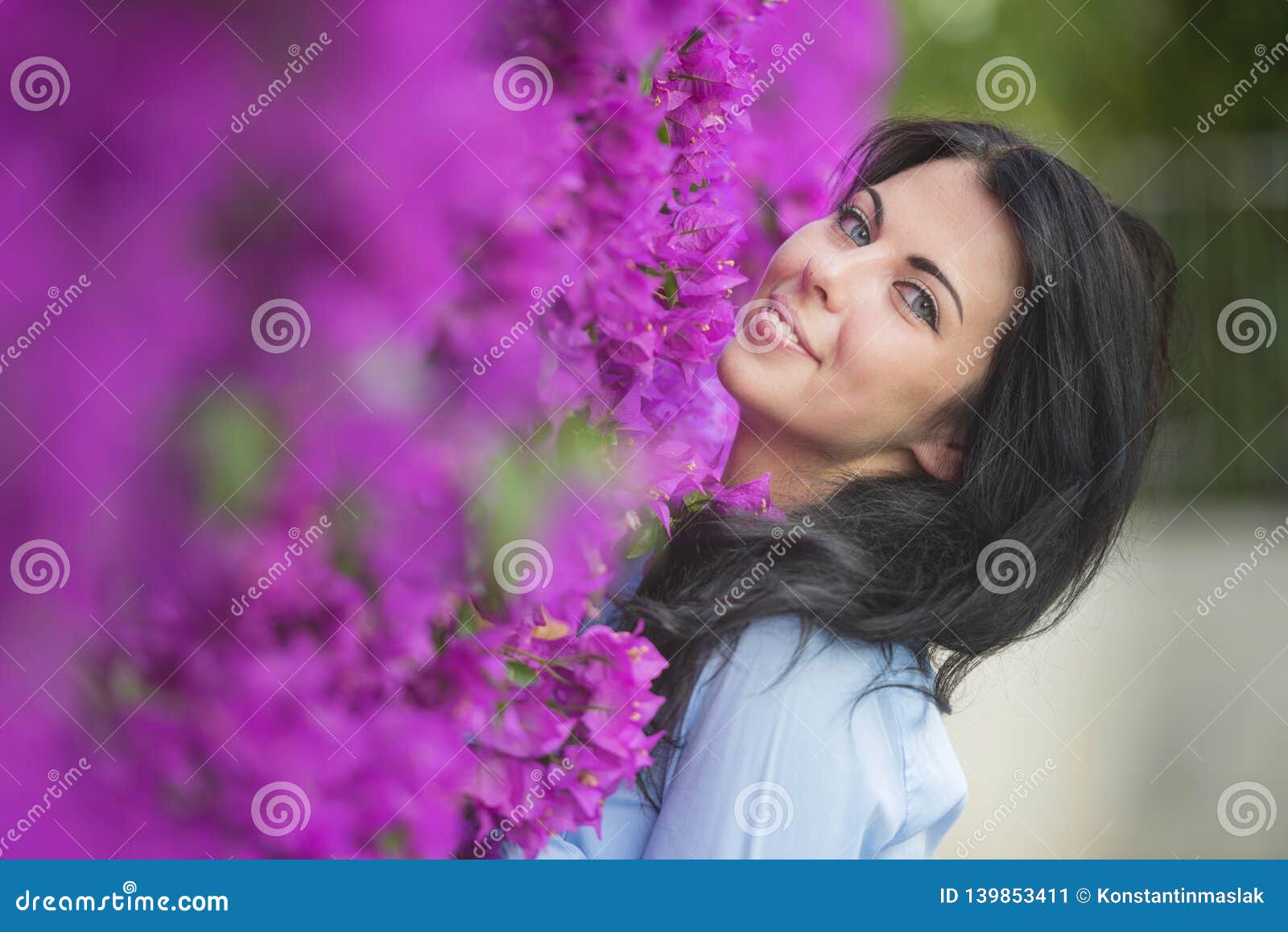Beautiful Young Woman on a Background of Pink Flowers Stock Image ... Beautiful Young Woman on a Background of Pink Flowers Stock Image ...