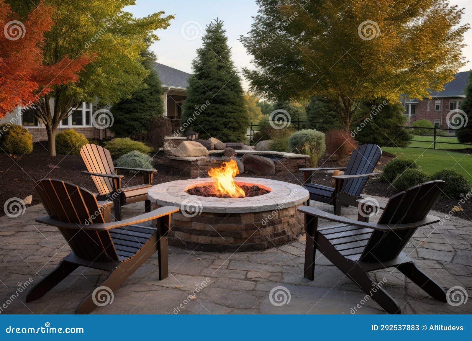 Outdoor Fire Pit with Chairs Around it Stock Image - Image of patio ...