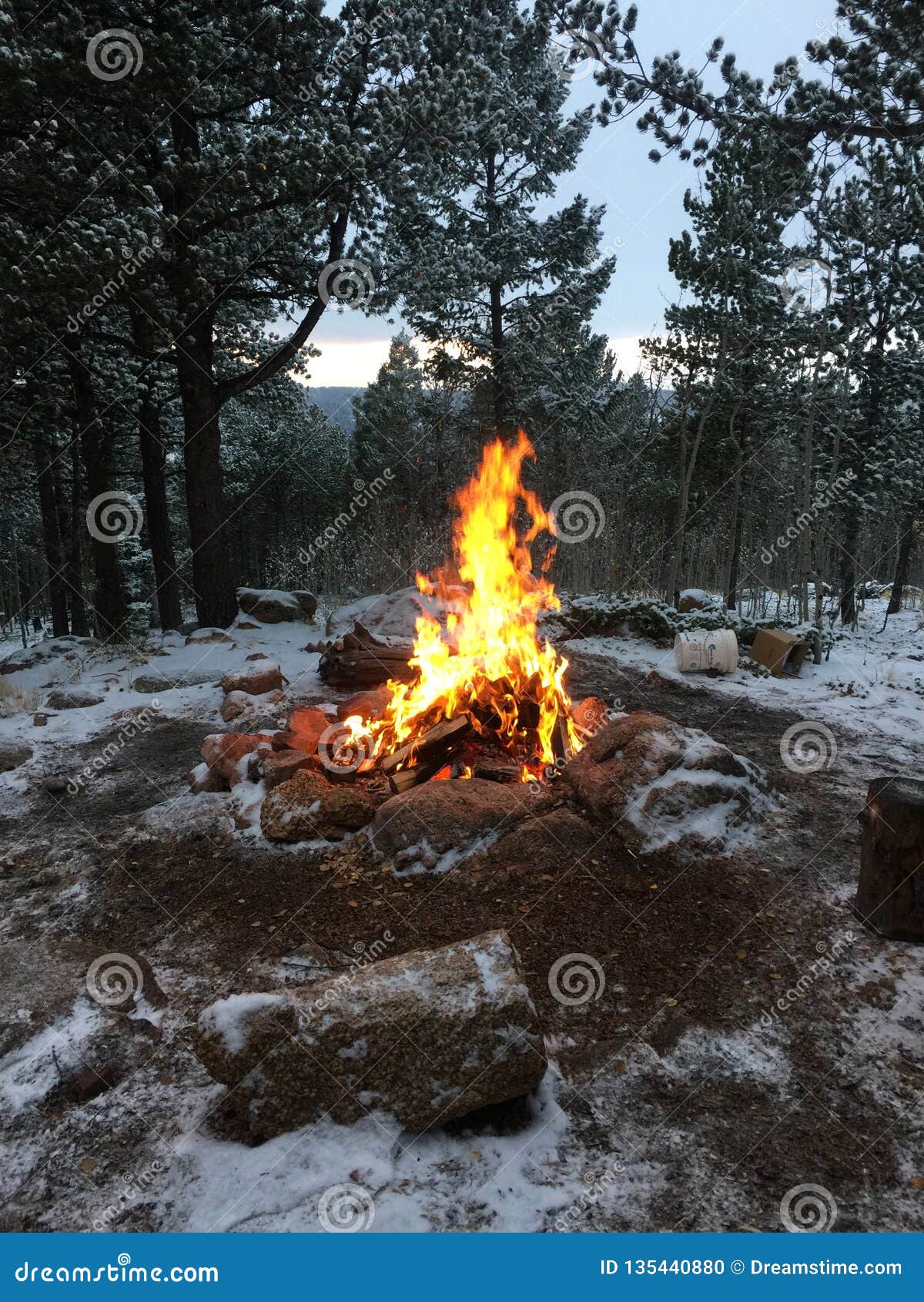 Outdoor fire in the winter stock photo. Image of nsnow - 135440880