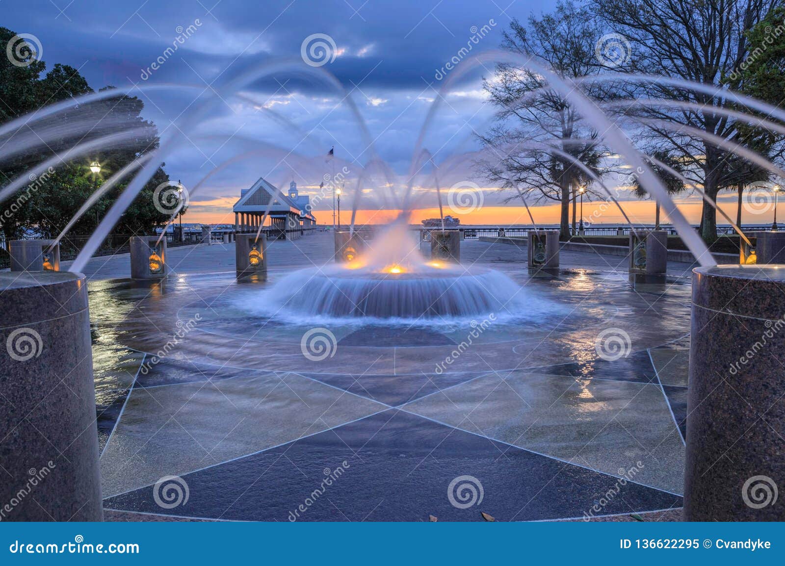 Outdoor Fountain Waterfront Park Charleston South Carolina Stock Image ... Outdoor Fountain Waterfront Park Charleston South Carolina Stock Image ...
