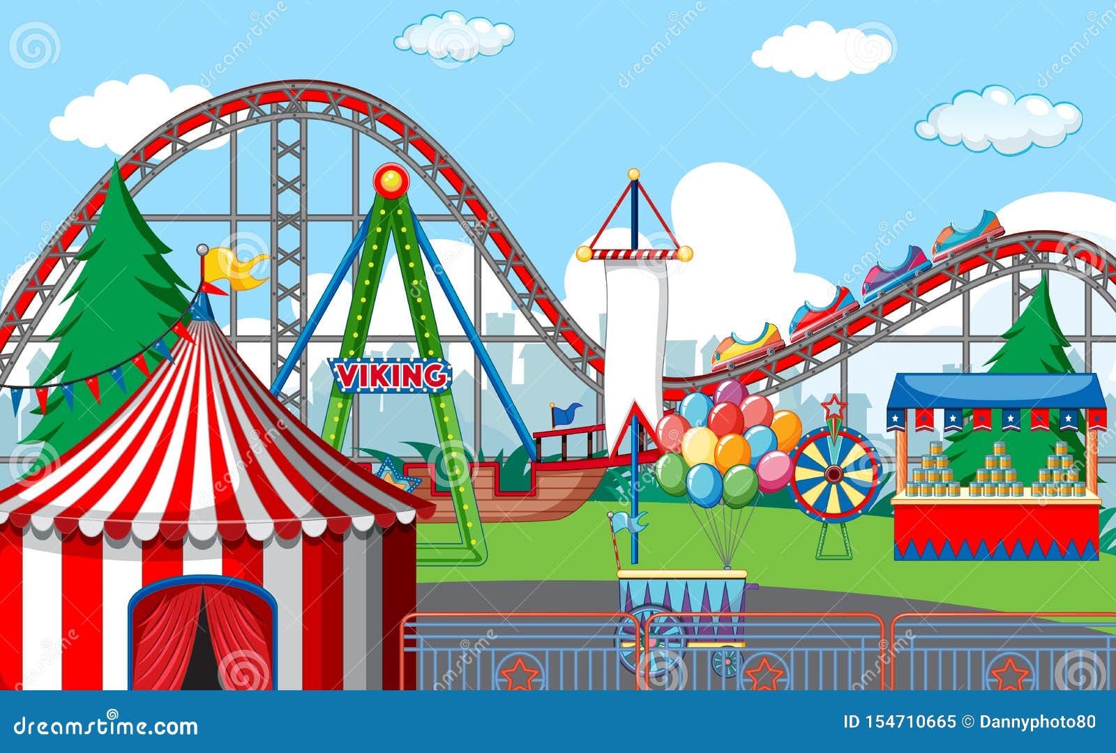 An outdoor funfair scene stock vector. Illustration of cartoon - 154710665
