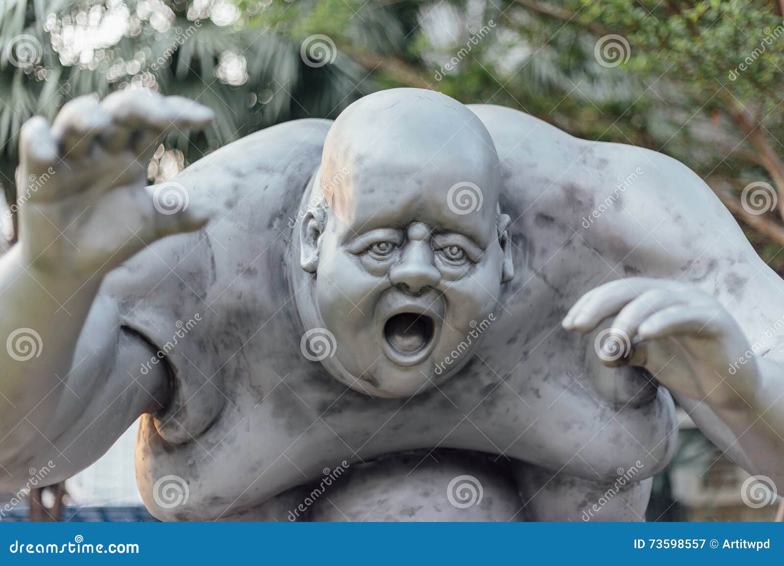Outdoor Grey Fat Guy Sculpture Stock Image - Image of emotion, teeth ...