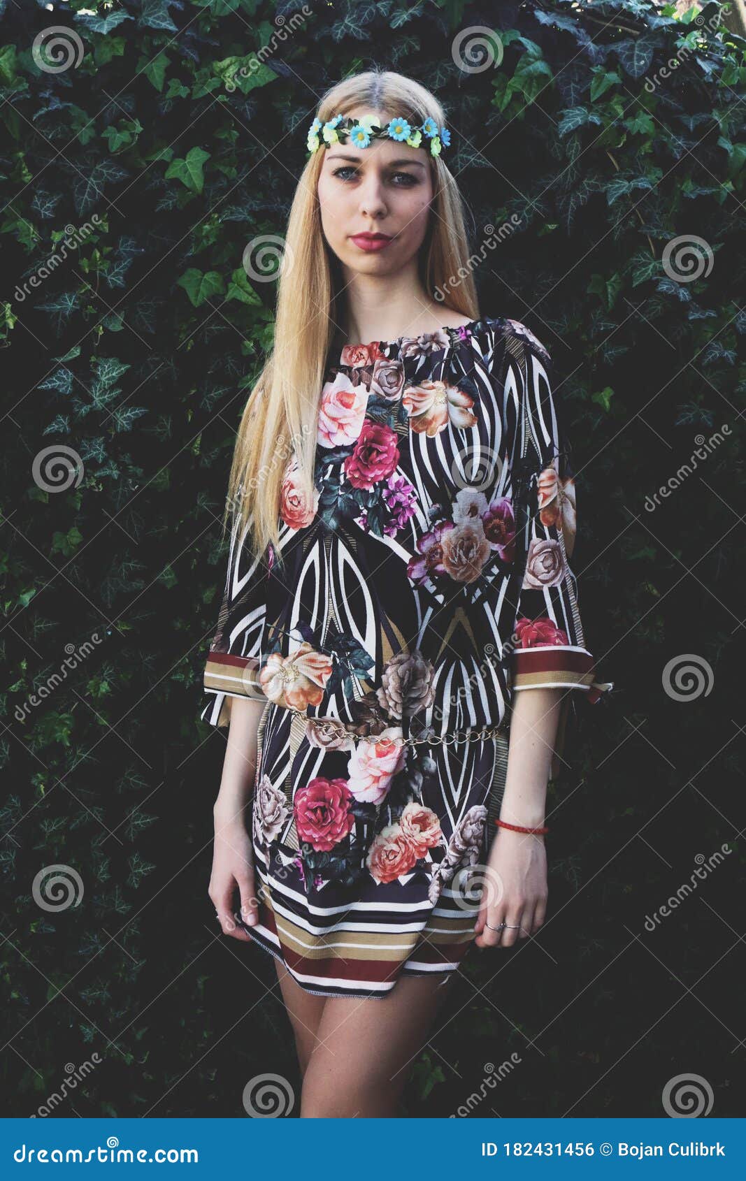 Beautiful European Blonde Girl Posing Outside In The Nature Nature