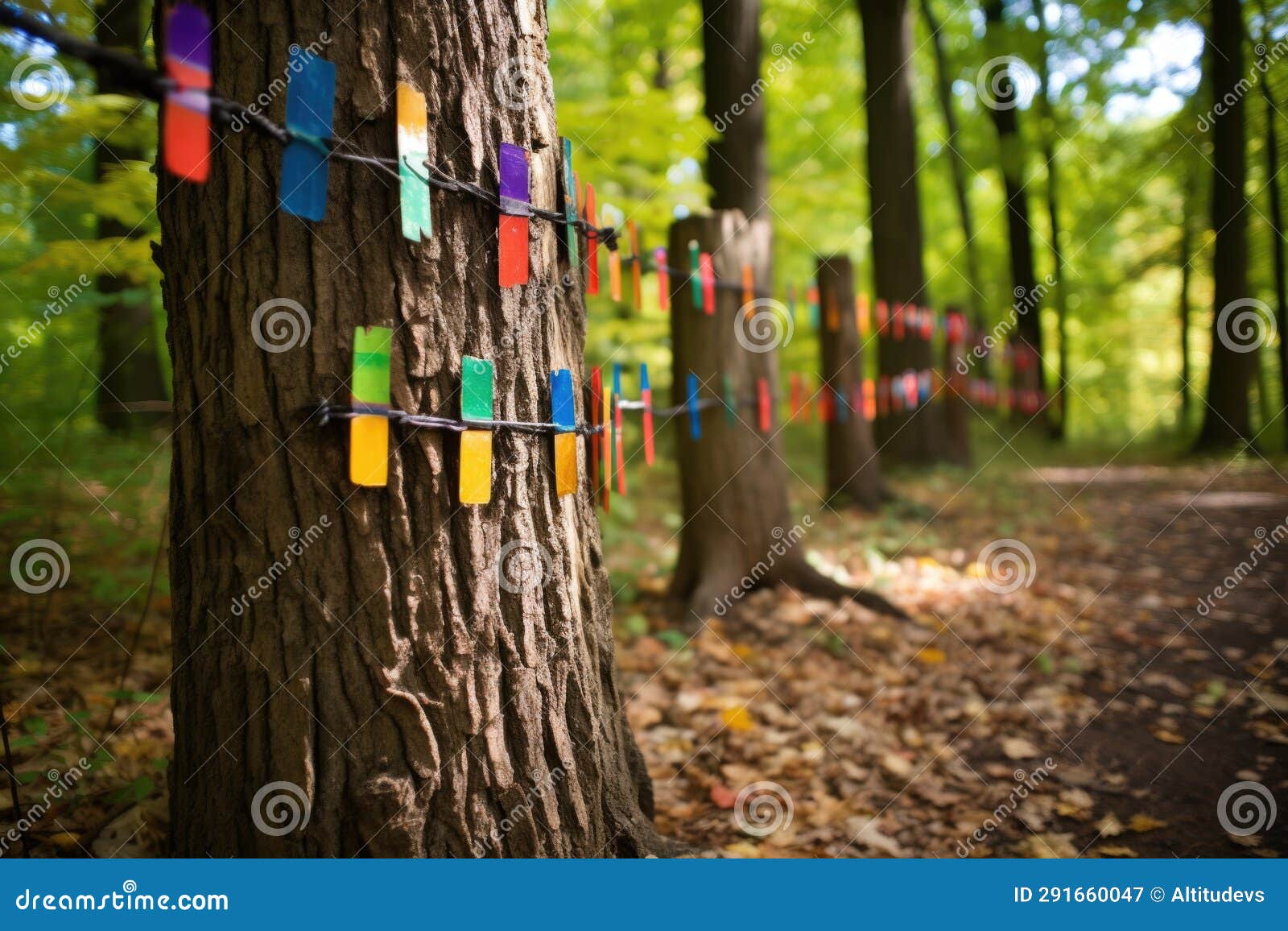 Outdoor Image of Color-coded Tree Markers for a Treasure Trail Stock ...