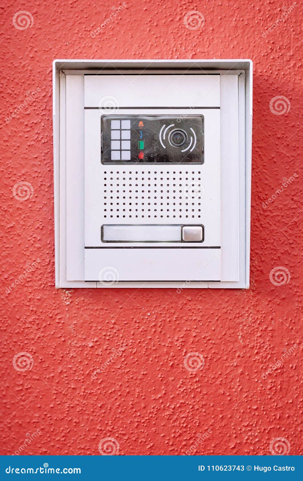 Outdoor Intercom Speaker on Red Wall Stock Image - Image of external ...