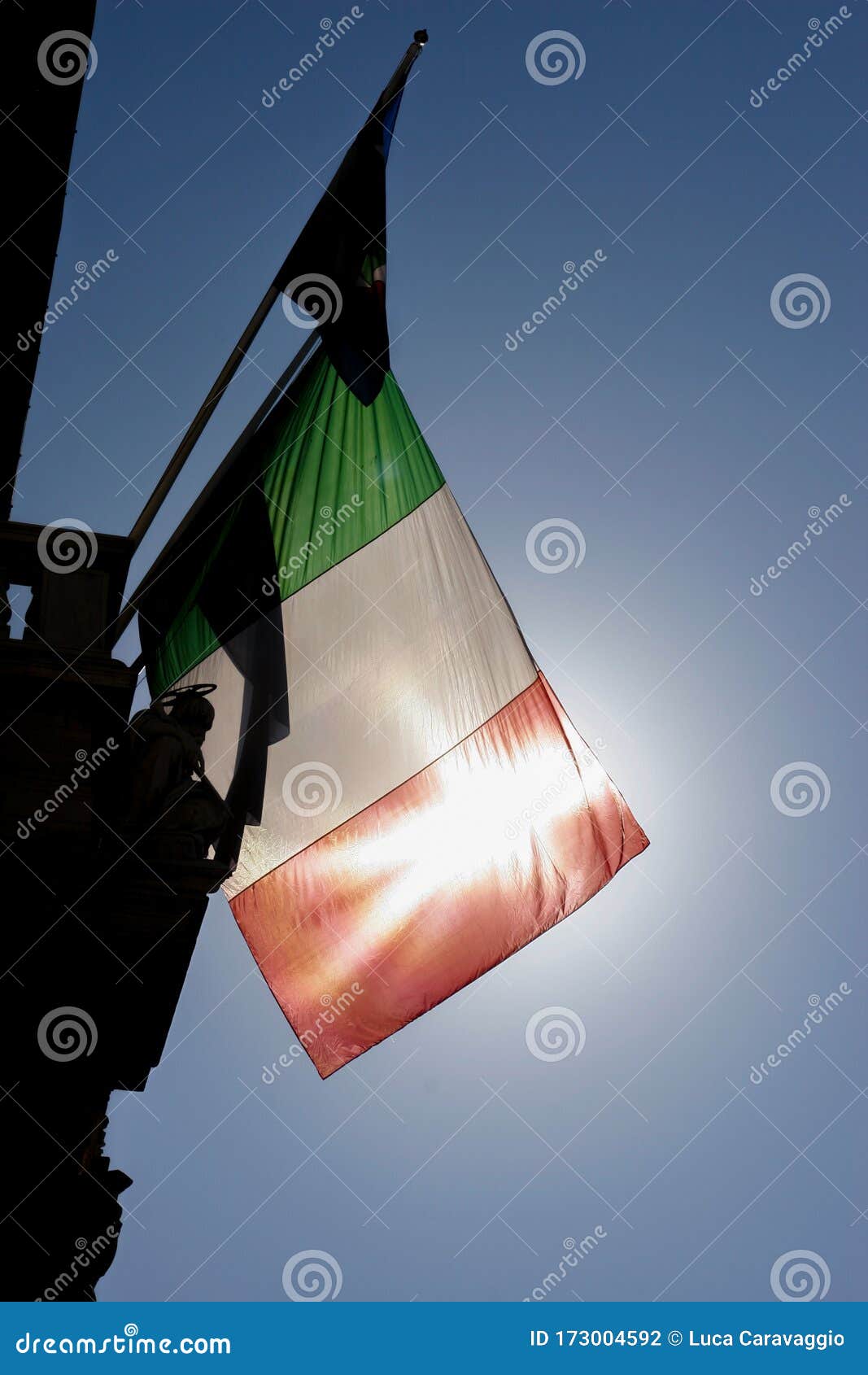 Outdoor Italian Flag in Backlight Stock Photo - Image of facade ...