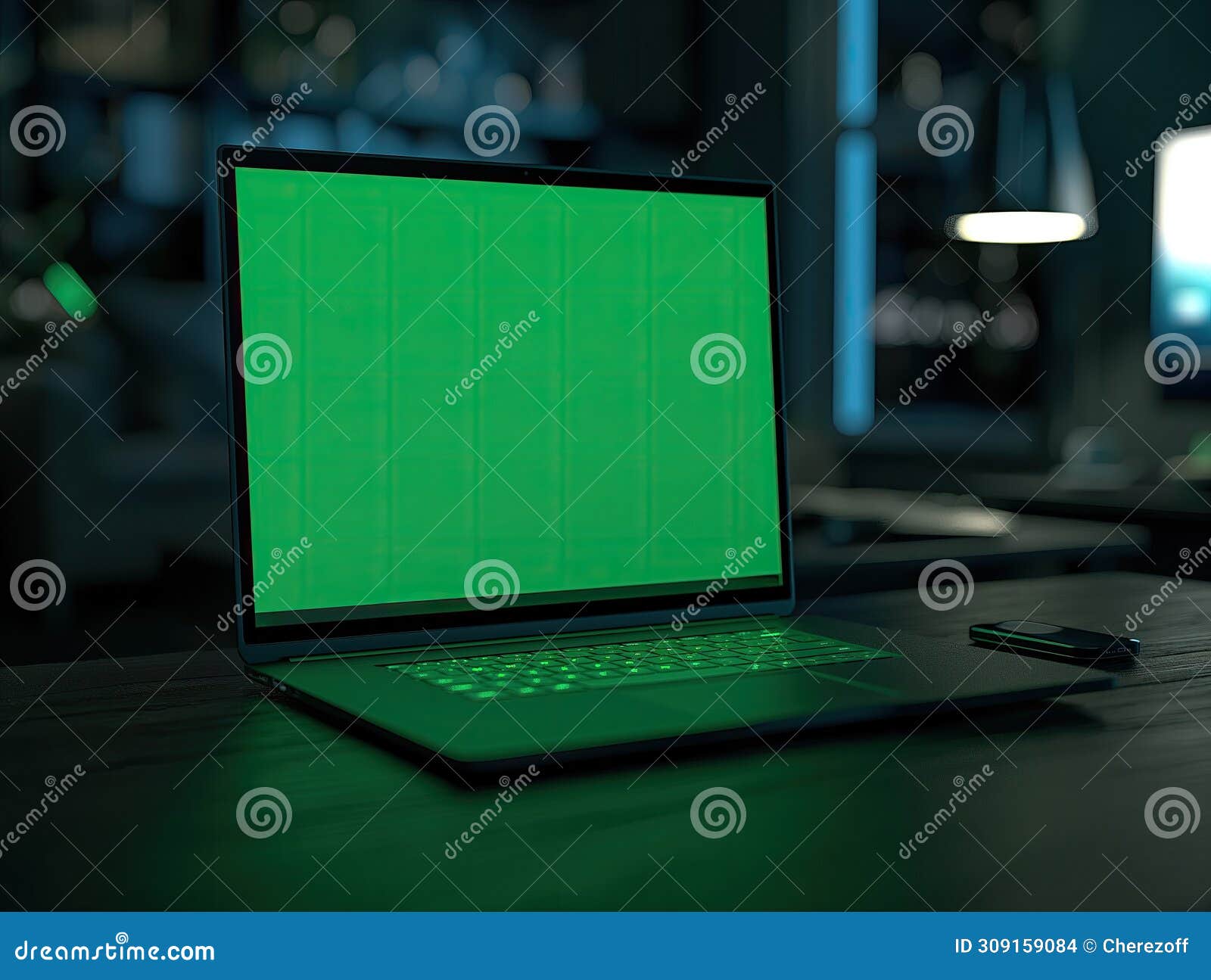 Outdoor Laptop with Green Screen Stock Photo - Image of online ...