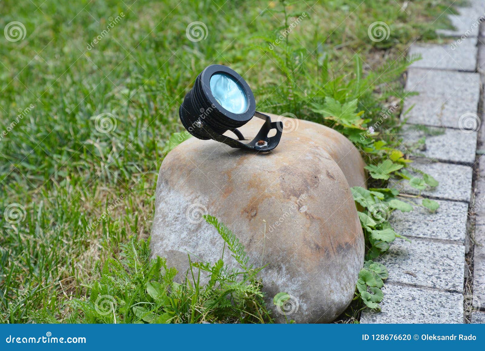 Outdoor Lighting. Garden Outdoor Lighting Installed in the Stone Stock ...