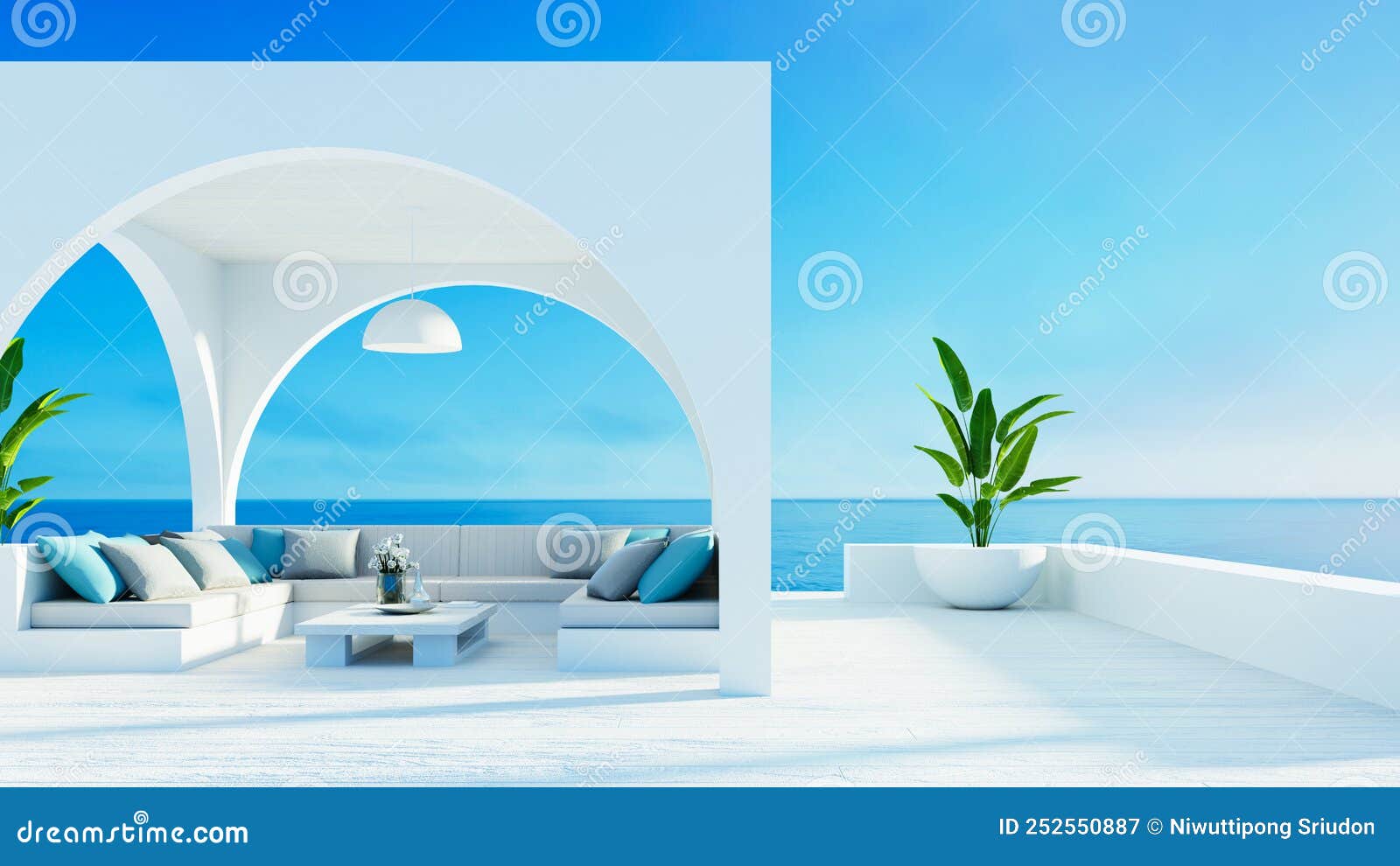 Outdoor Living Beach Luxury and See View - 3D Rendering Stock ...