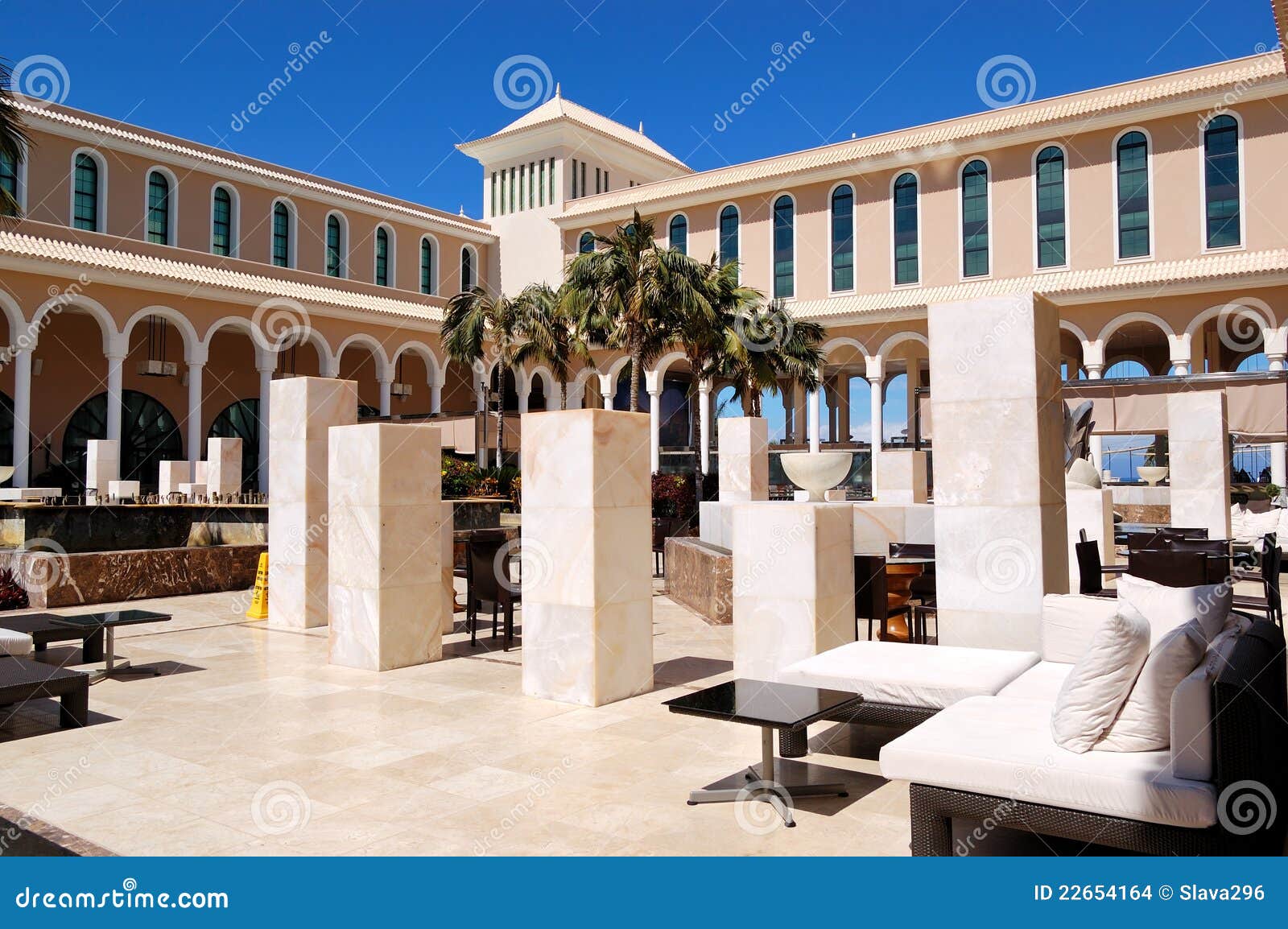 Outdoor Lounge Area at Luxury Hotel Stock Photo - Image of canaries ...