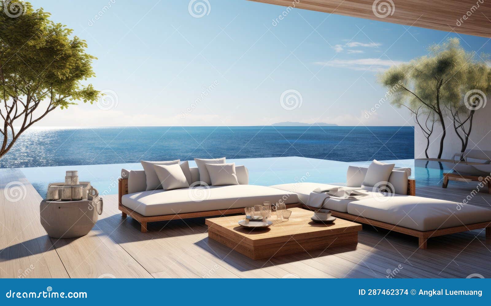 Outdoor Lounge Area Overlooking the Sea is Shown Stock Illustration ...