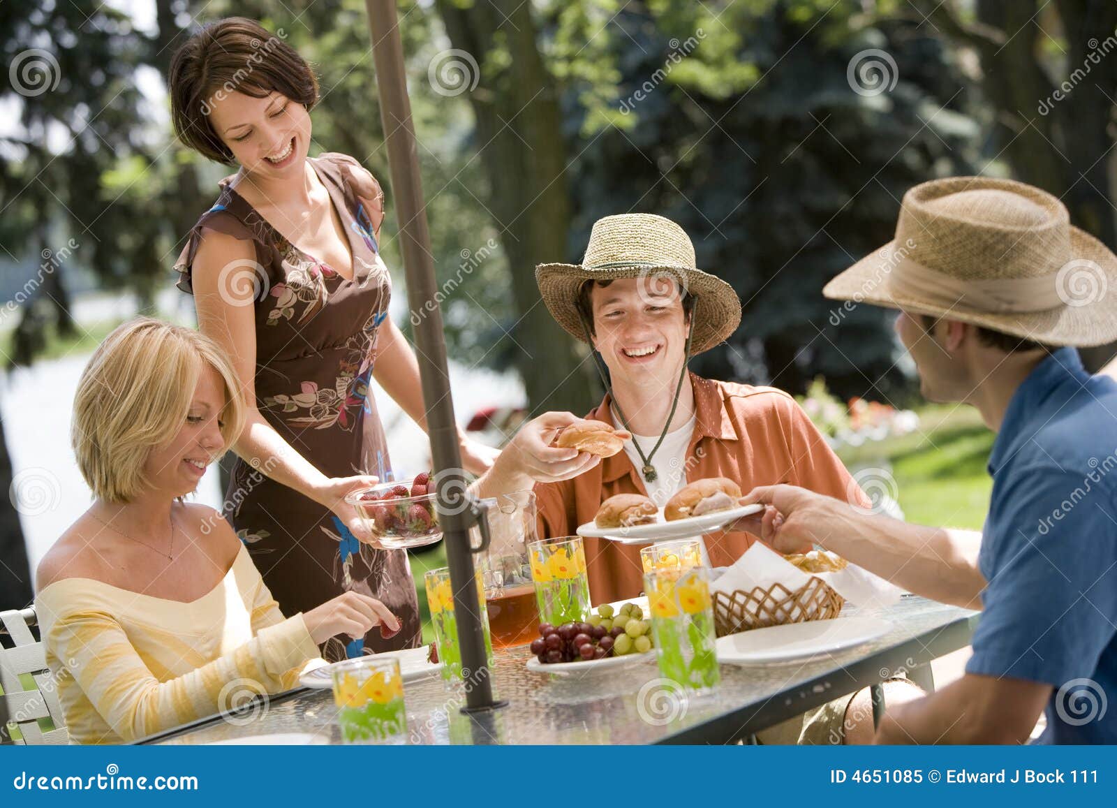 Outdoor lunch with friends stock image. Image of cheerful - 4651085