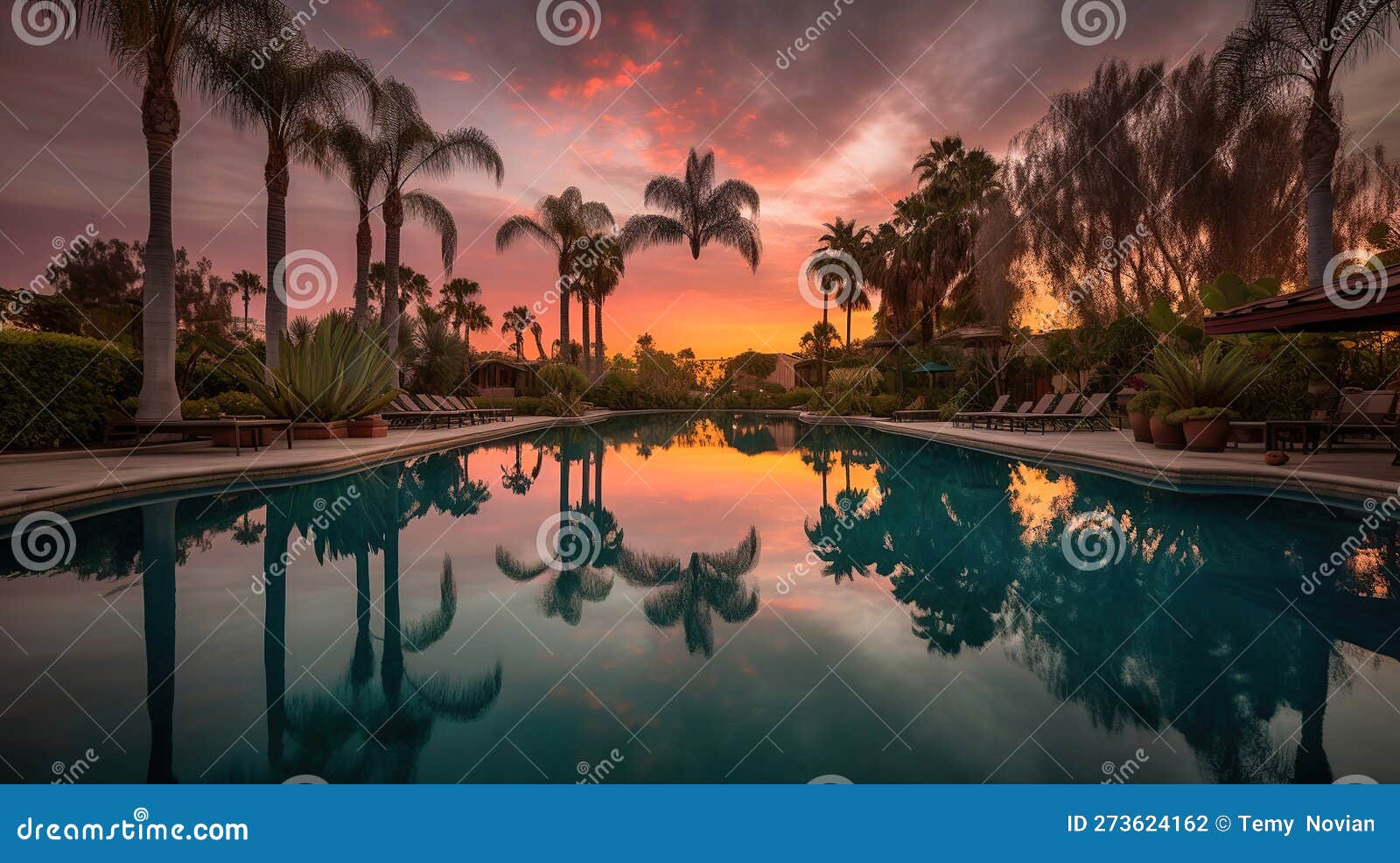 Outdoor Luxury Sunset Over Infinity Pool Swimming. Generative Ai Stock ...