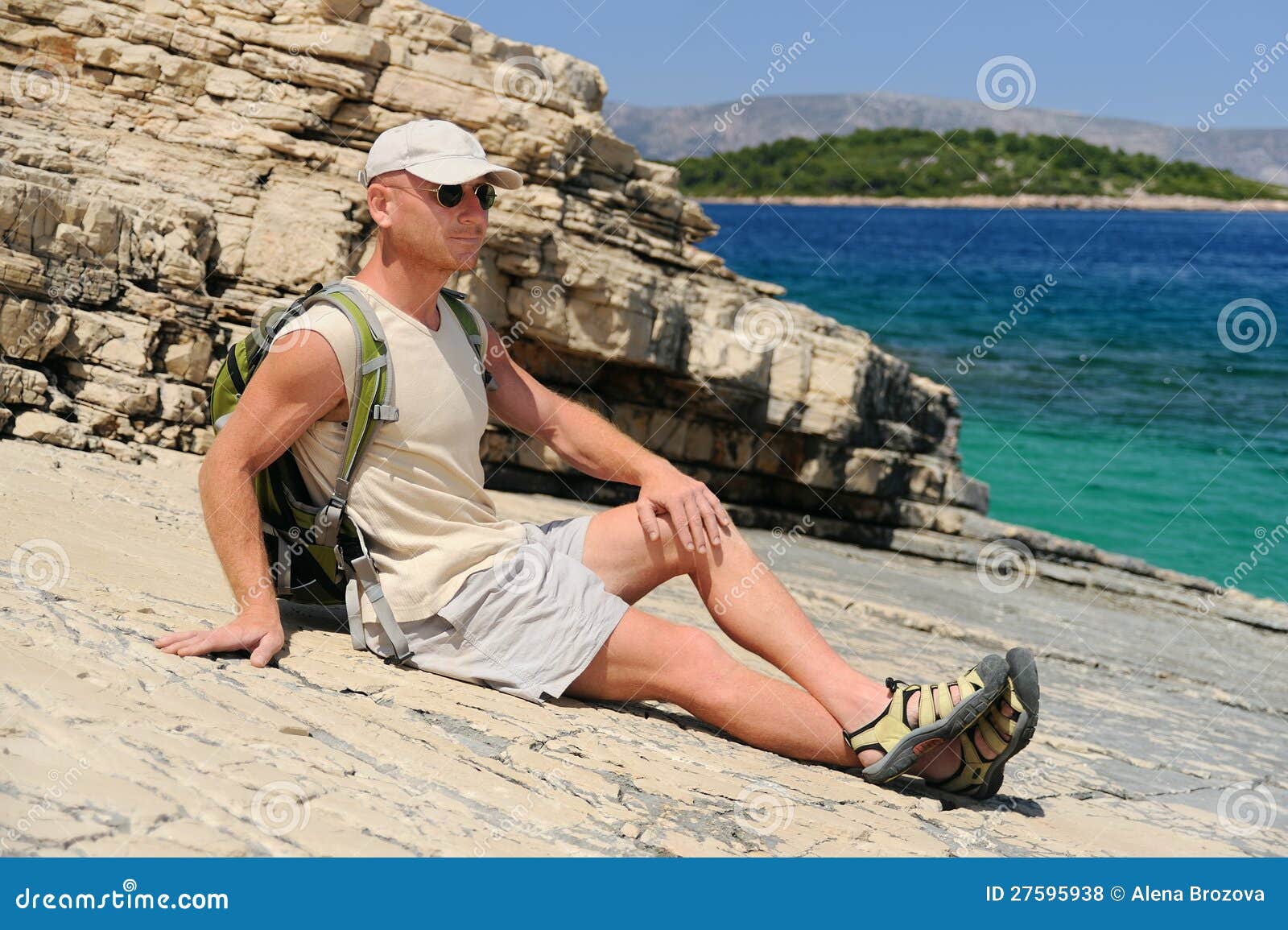 Outdoor Man Resting on Rock after Hiking Stock Photo - Image of holiday ...