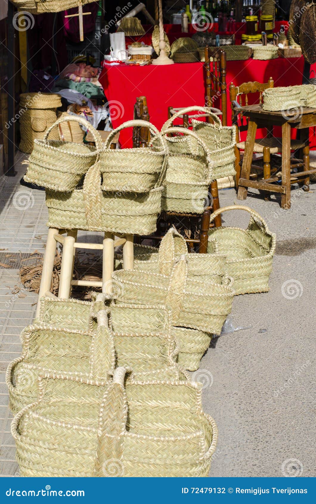 Outdoor Market Stall with Wicker Baskets Stock Photo - Image of wicker ...