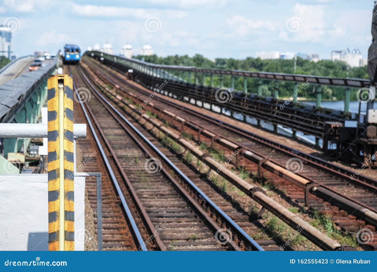 Outdoor Metro Rails and Bright Blue Wagon Stock Image - Image of long ...
