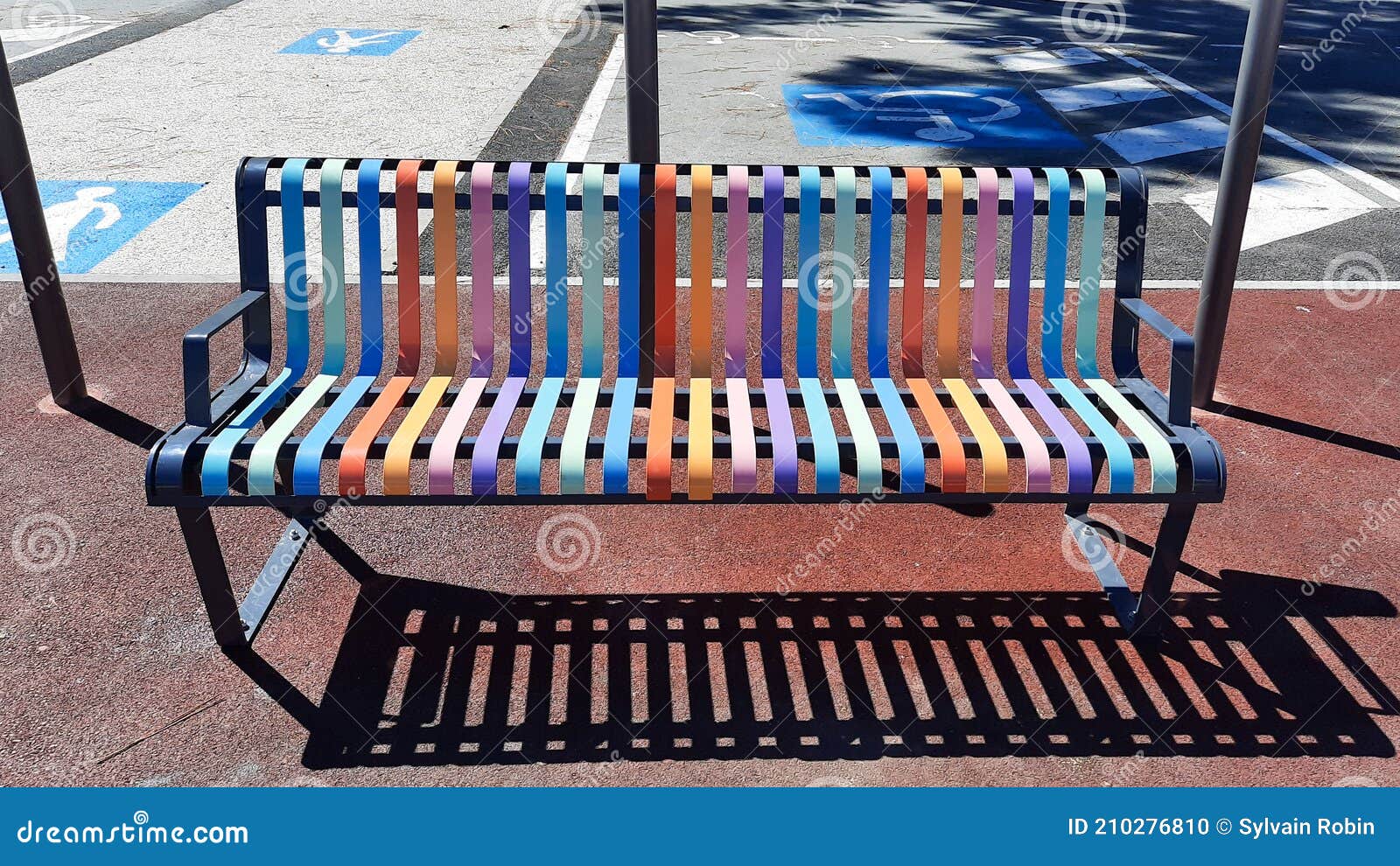 Outdoor Multi-colored Bench in City Street Stock Photo - Image of ...