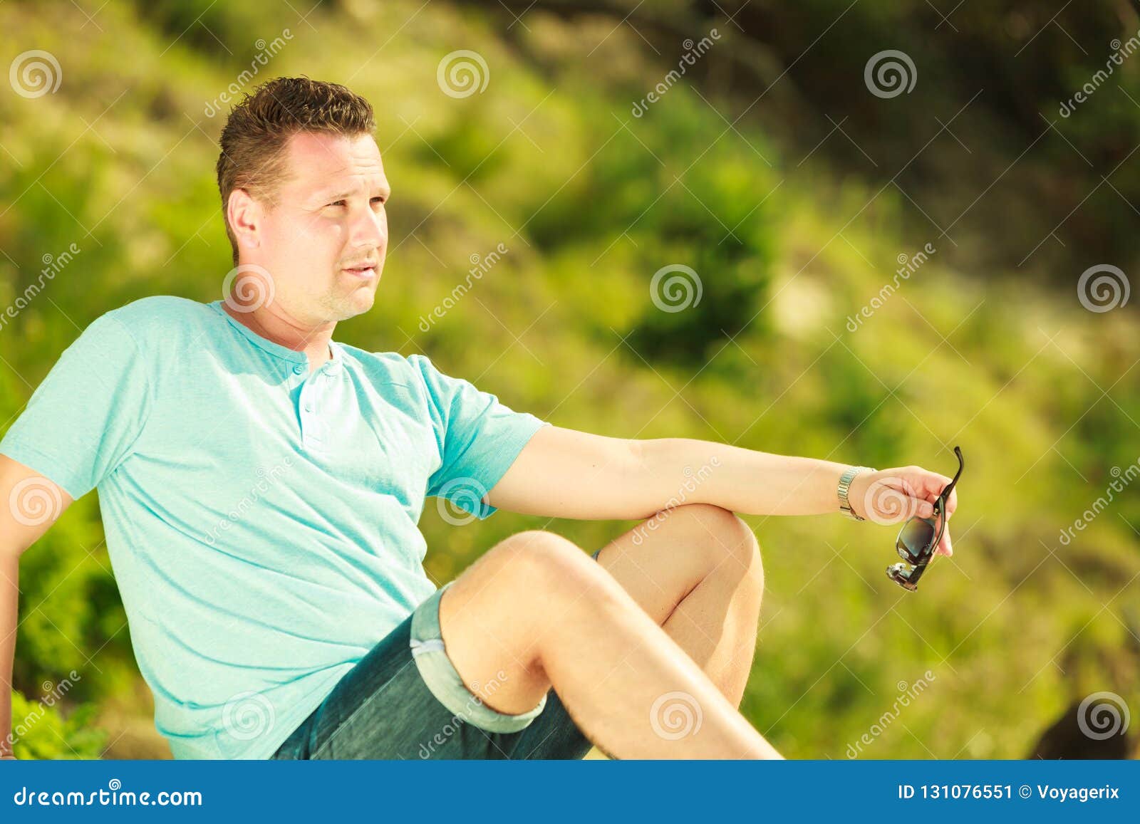 Man Spending Free Time Outside Looking At Nature Stock Image Image