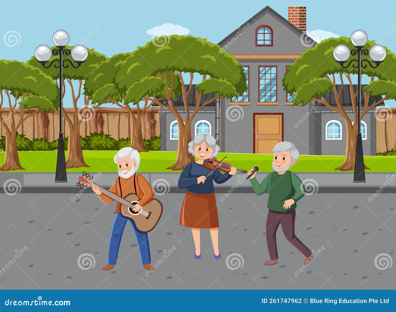 Outdoor Park with Elderly People Singing Stock Vector - Illustration of ...