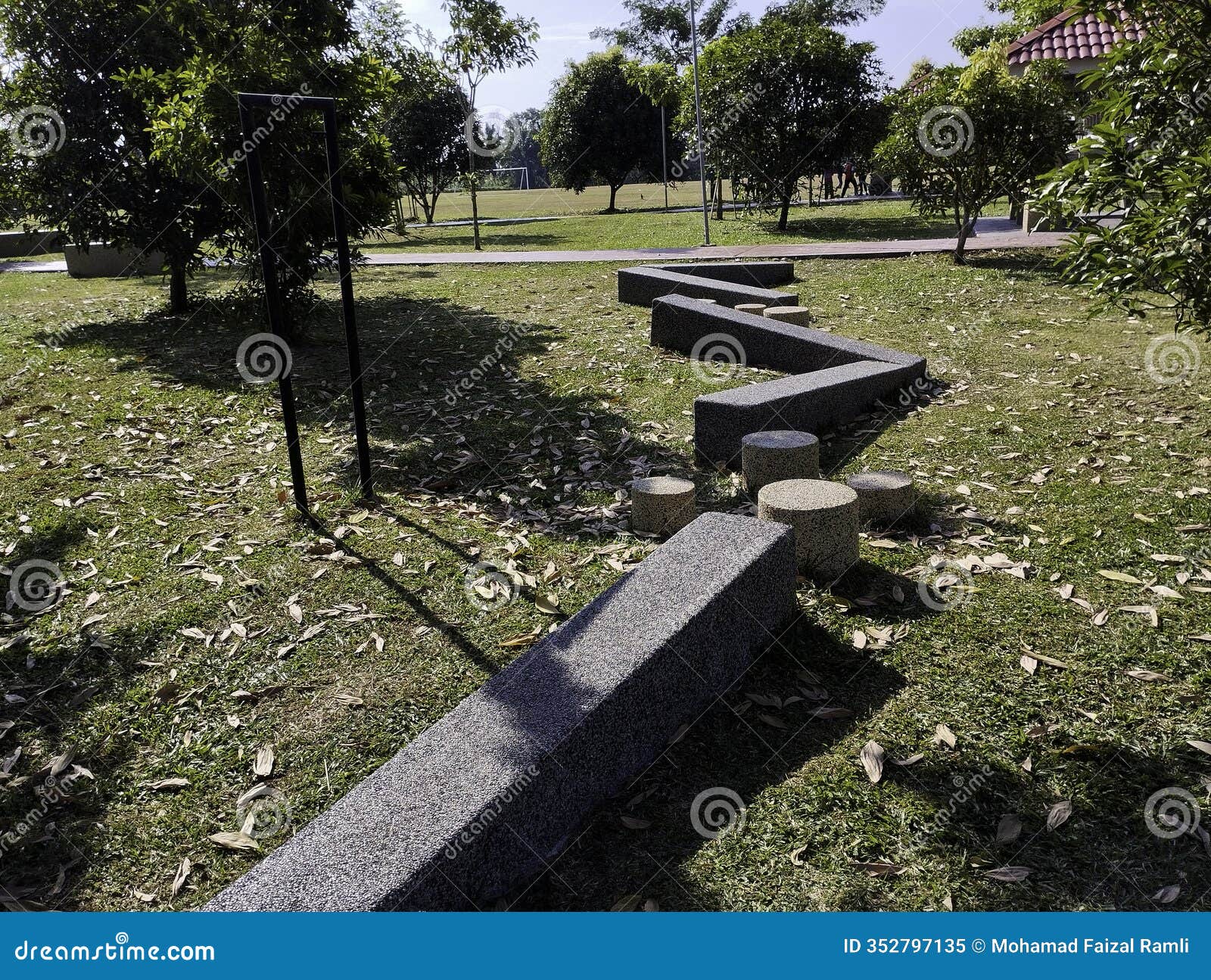 Outdoor Park with Zigzag Concrete Path and Tree Shadows on a Sunny Day Stock Image - Image of ...