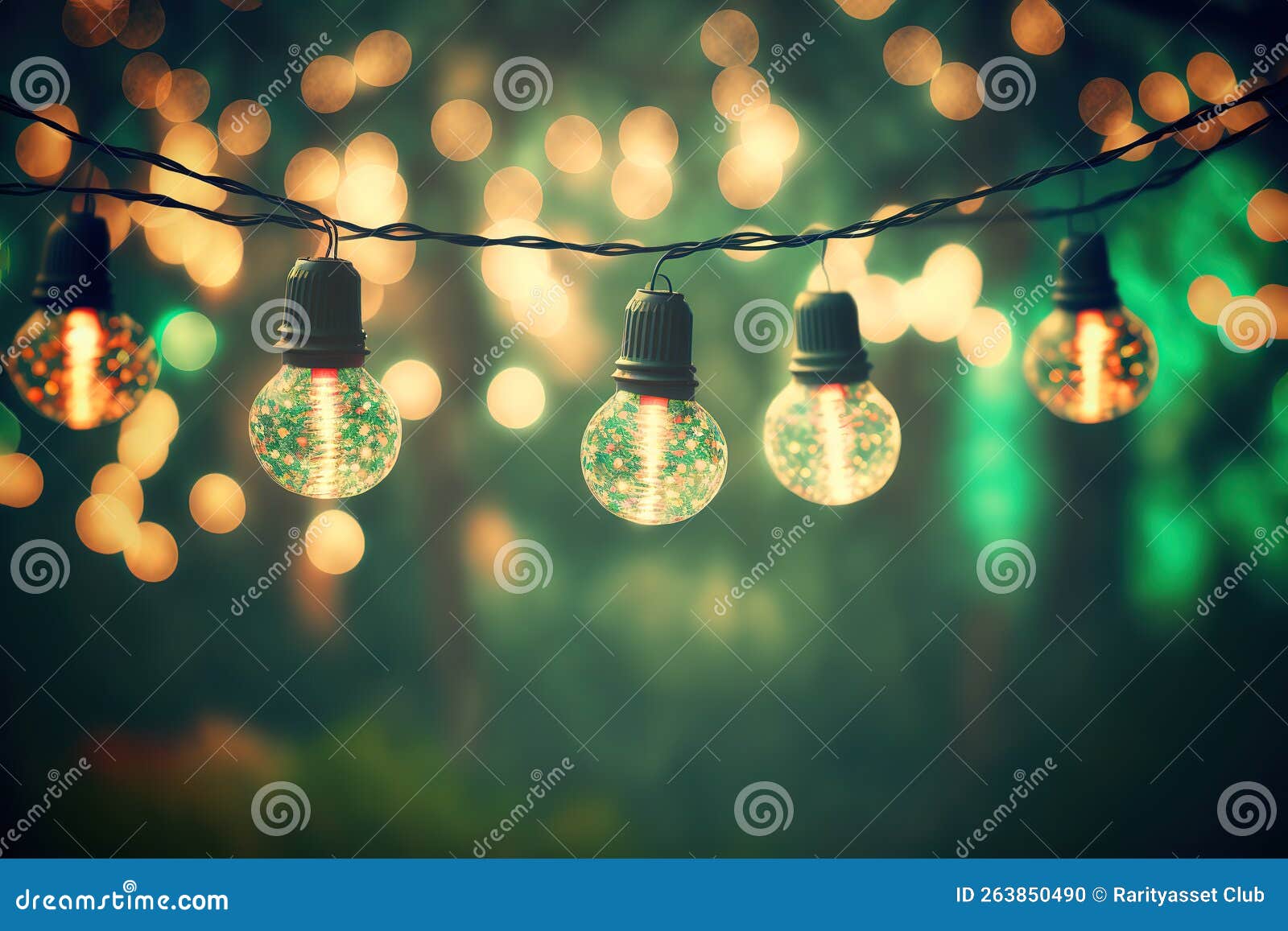 Outdoor Party String Lights Hanging in Backyard on Green Bokeh ...