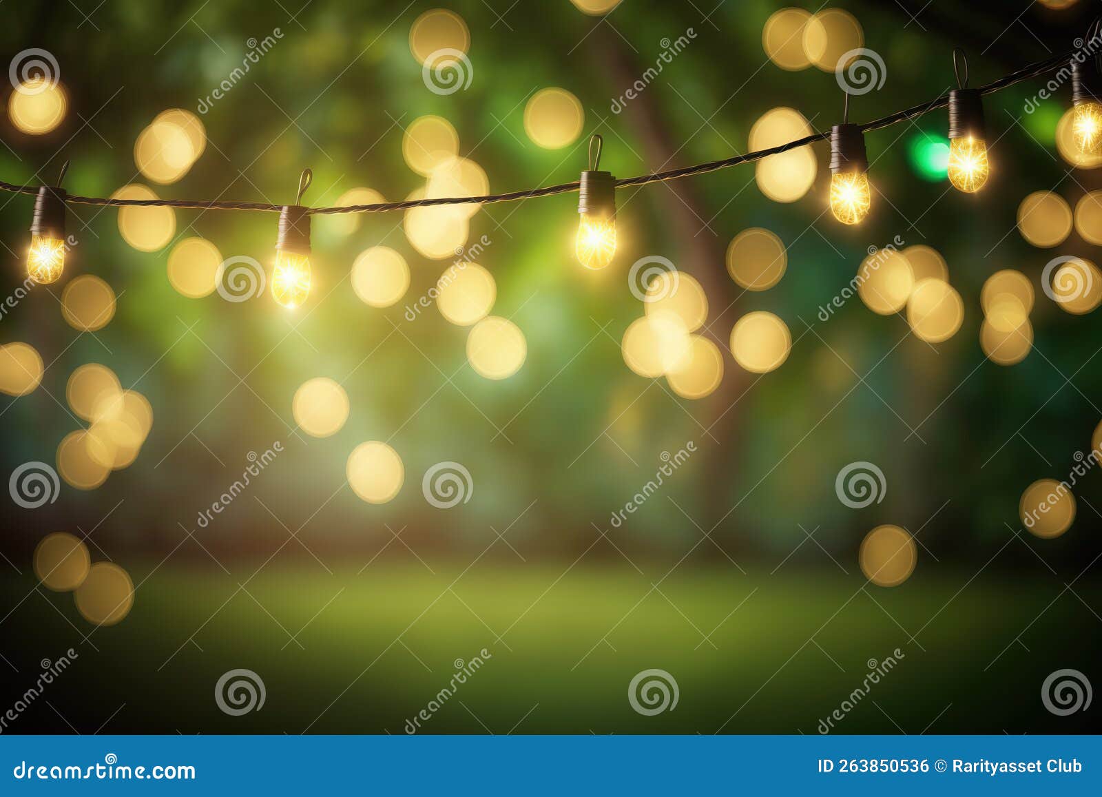 Outdoor Party String Lights Hanging in Backyard on Green Bokeh ...