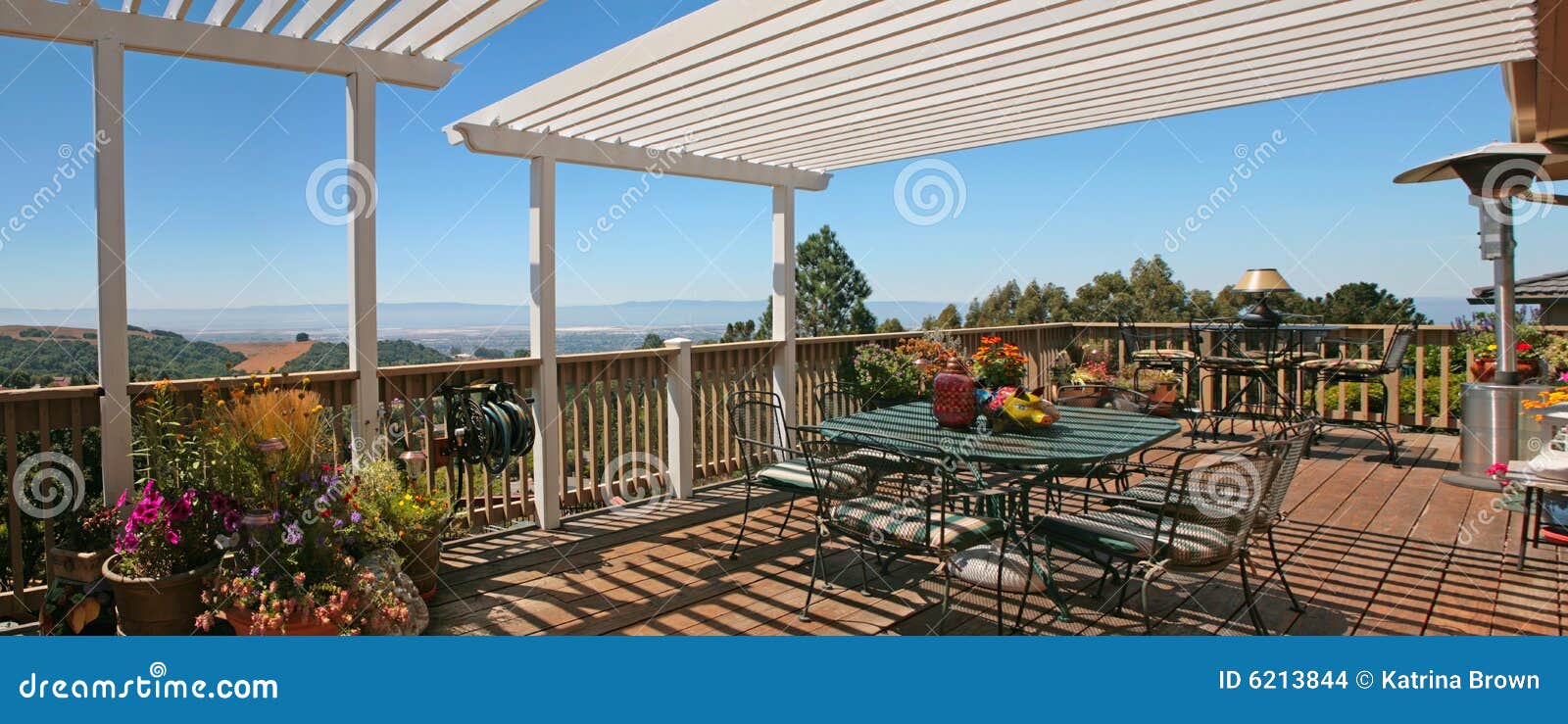 Outdoor Patio with Spectacular View Stock Photo - Image of flowers ...