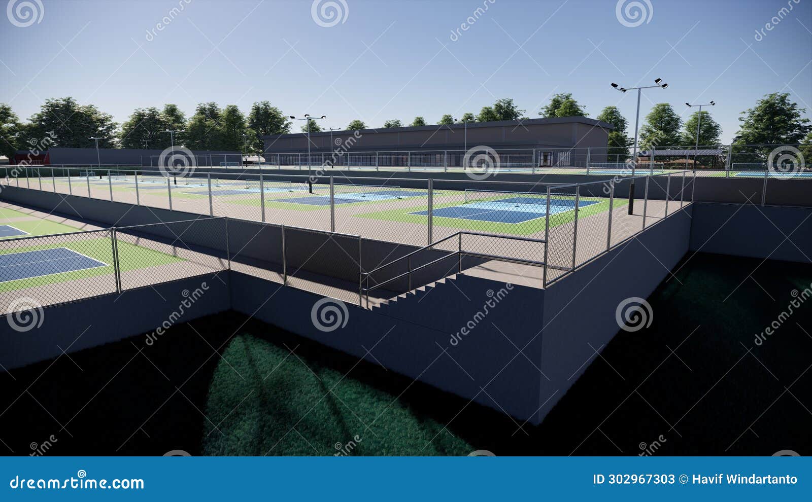 Outdoor Pickleball Court Sport Landscape 3d Render Stock Illustration ...