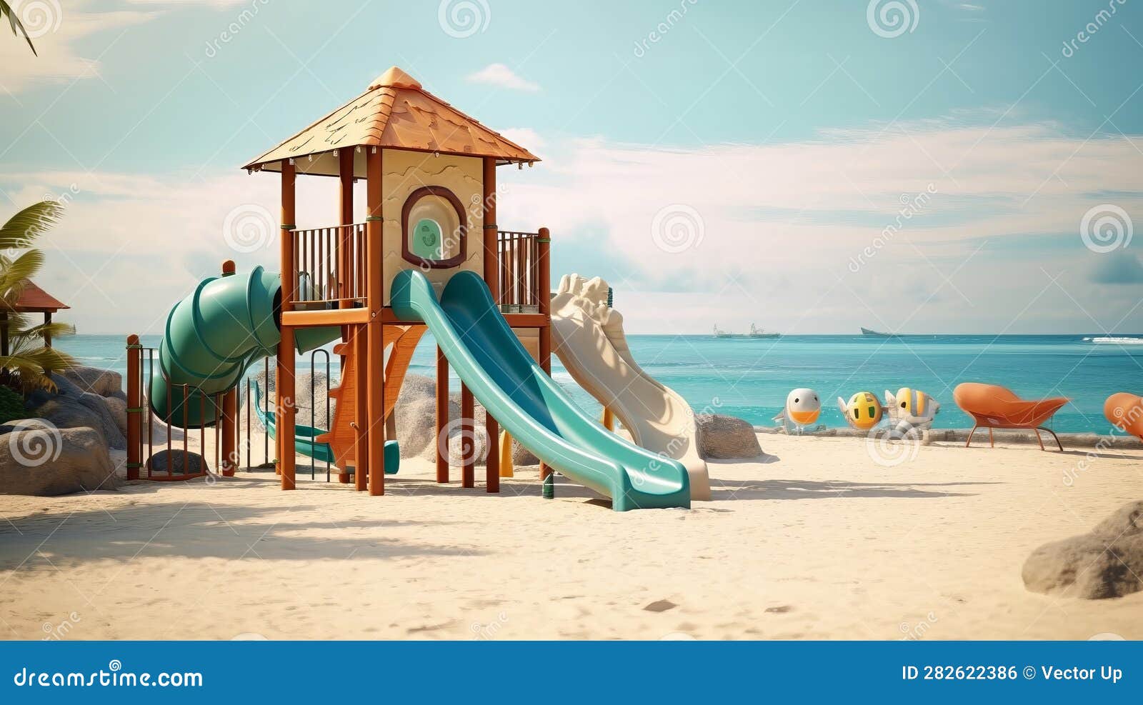Outdoor Play Area with a Slides on the Beach. Generative AI. Stock ...
