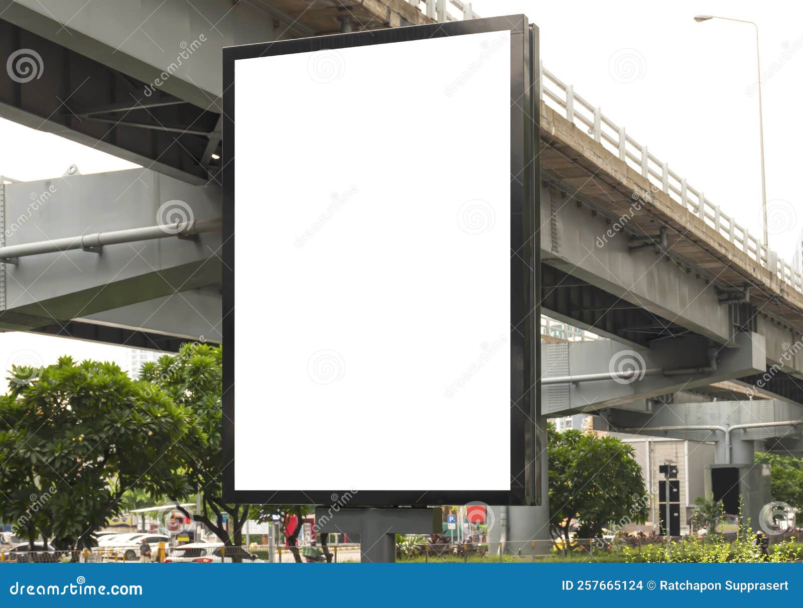 Outdoor Pole Billboard with Mock Up White Screen on Footpath and ...