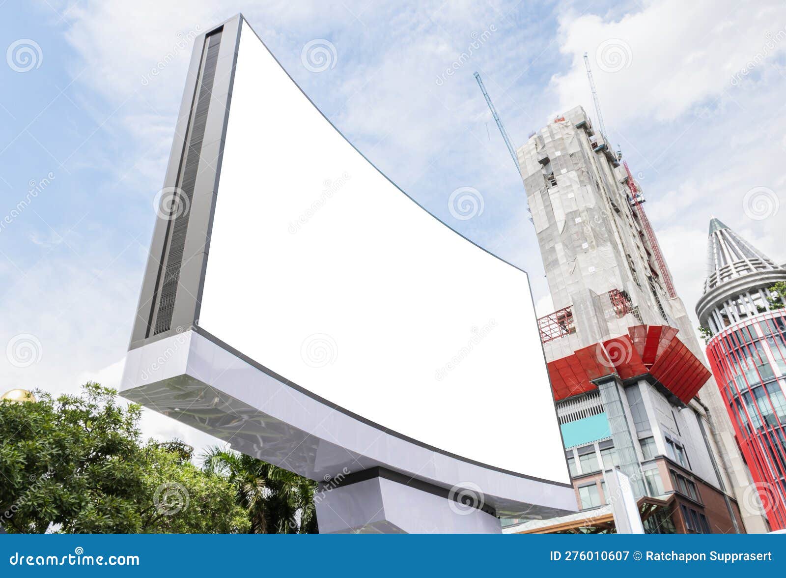 Outdoor Pole LED Curve Display Billboard With Mock Up White Screen And ...