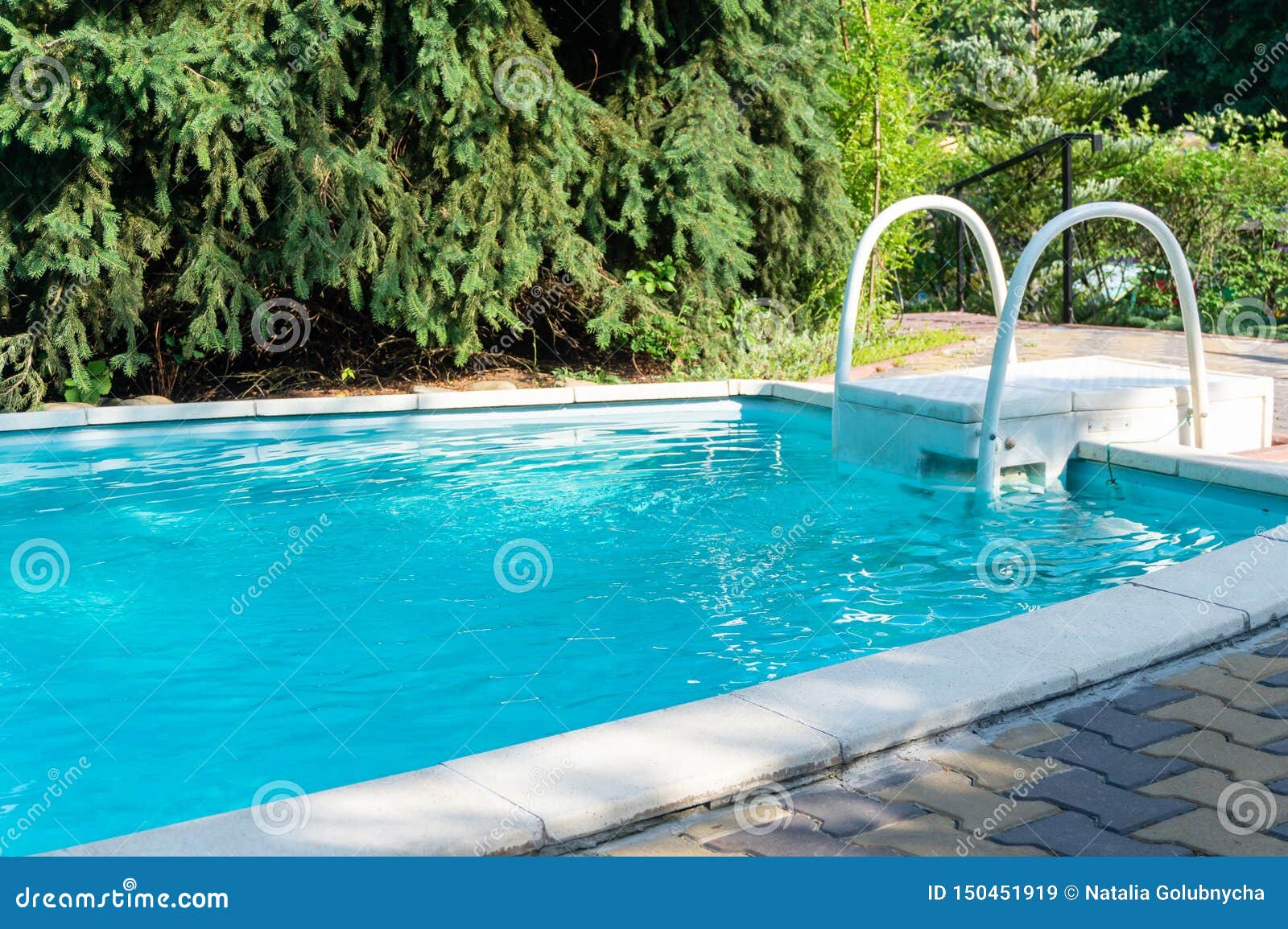 Outdoor Pool with Blue Water in the Forest Park Stock Image - Image of ...