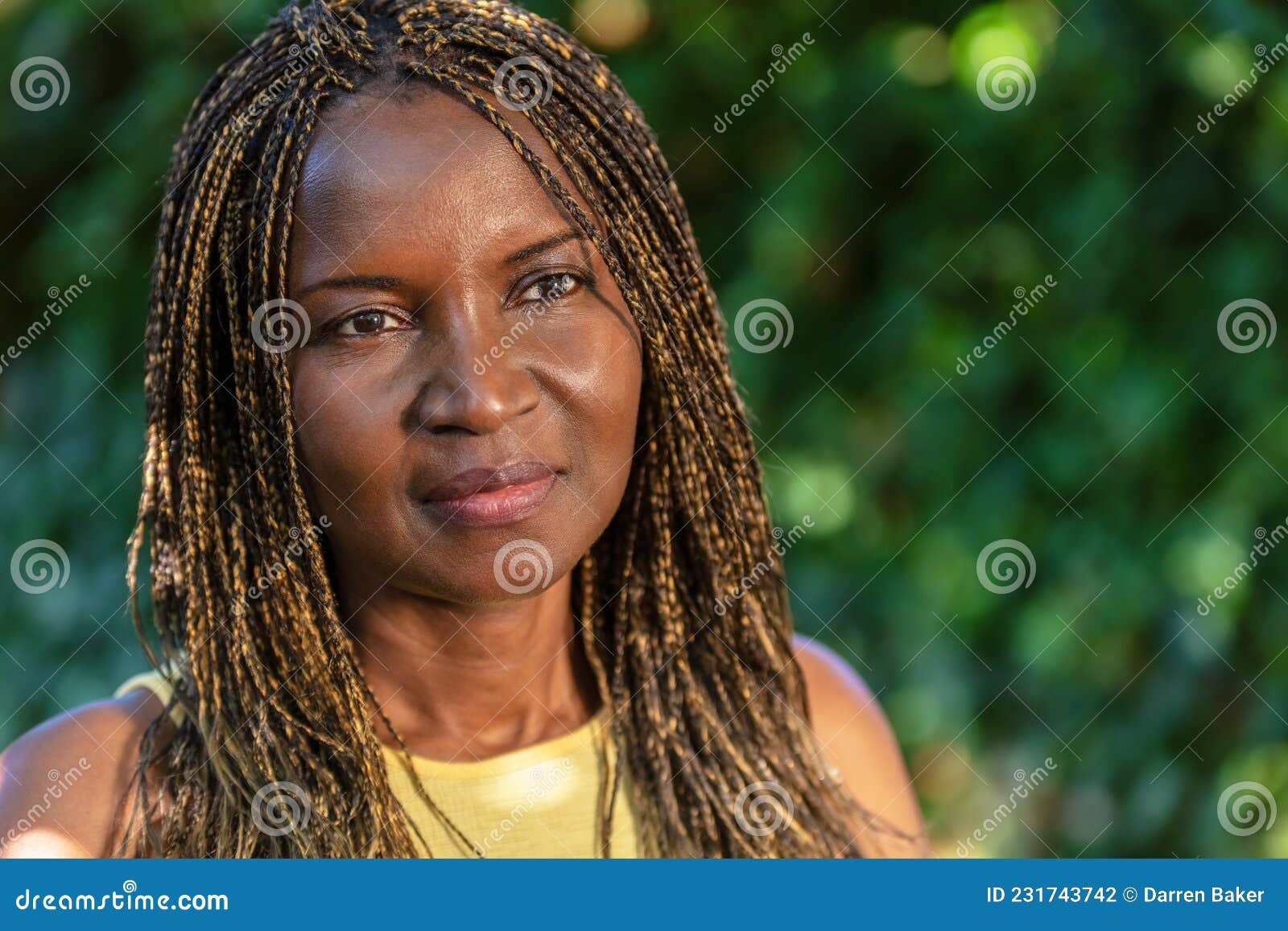 Outdoor Portrait African American Female Woman With Braided Hair Stock