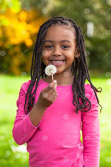Outdoor Portrait Of A Cute Young Black Girl African People Stock
