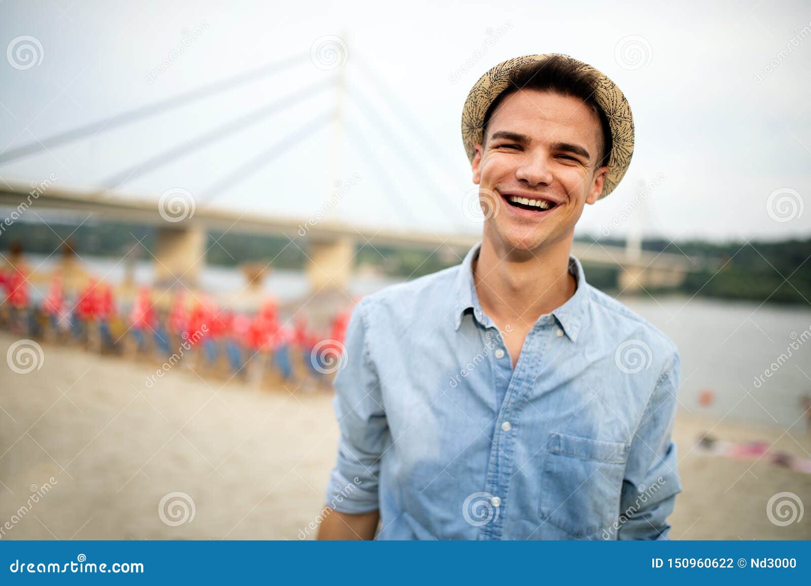 Outdoor Portrait of Smiling Man on the Beach Stock Photo - Image of ...