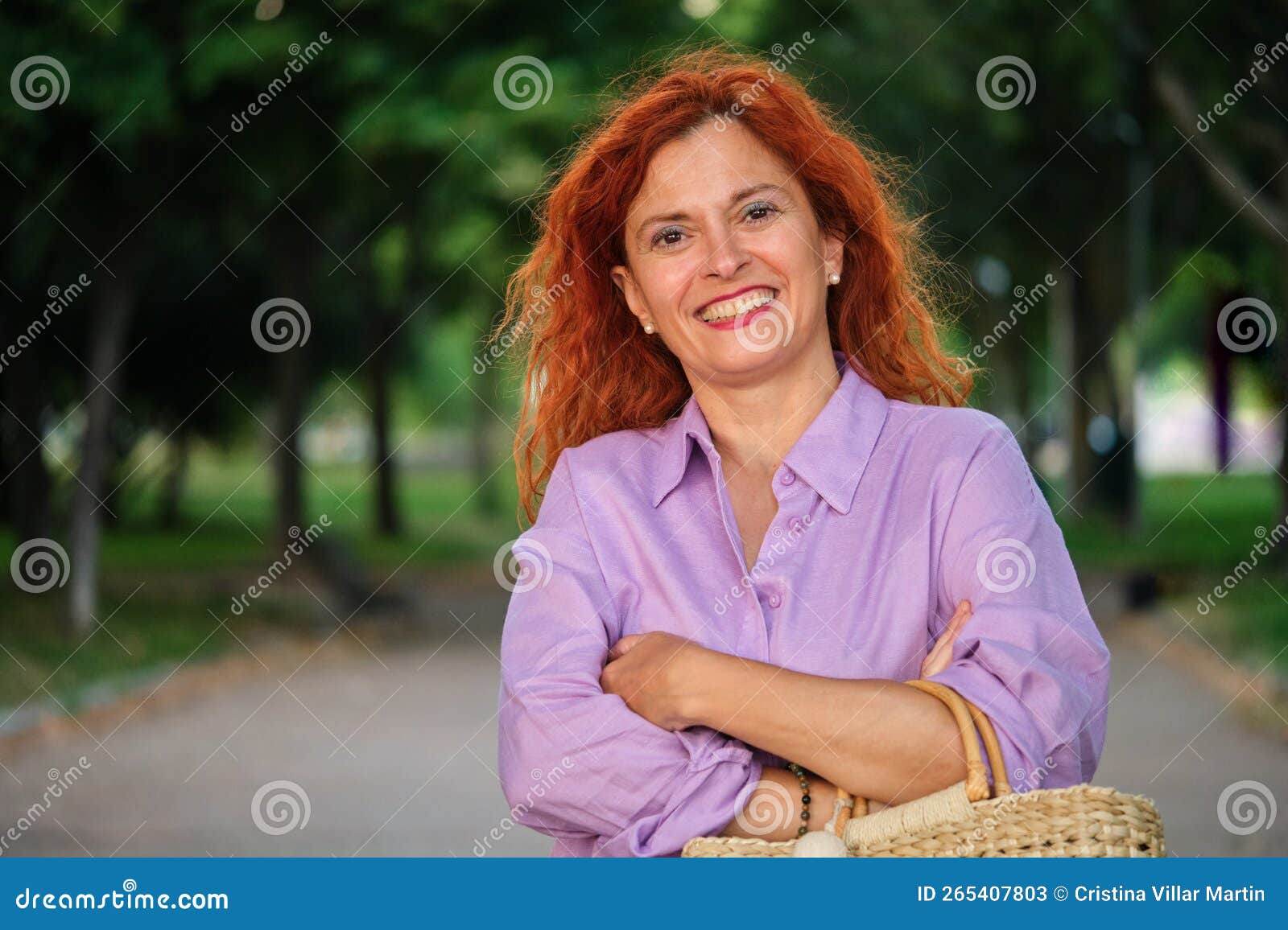 Outdoor Portrait Of Smiling Mature Redhead Woman Stock Image Image