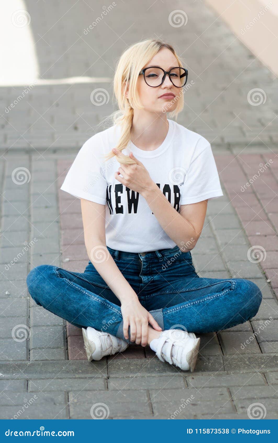 Outdoor Portrait of Young Stylish Hipster Girl. American, Blonde. Stock ... Outdoor Portrait of Young Stylish Hipster Girl. American, Blonde. Stock ...