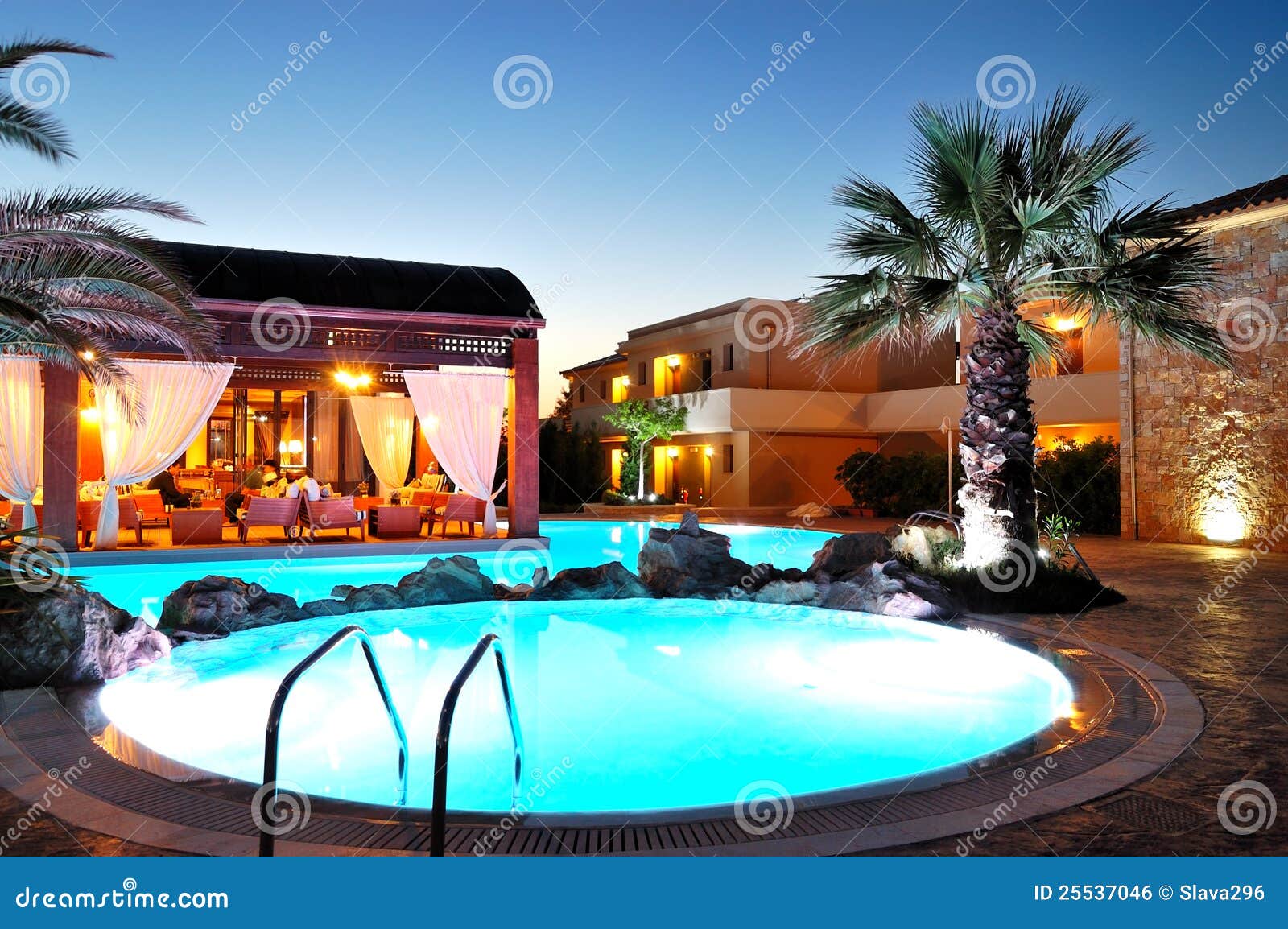 Outdoor Restaurant during Sunset Stock Photo - Image of lighting ...
