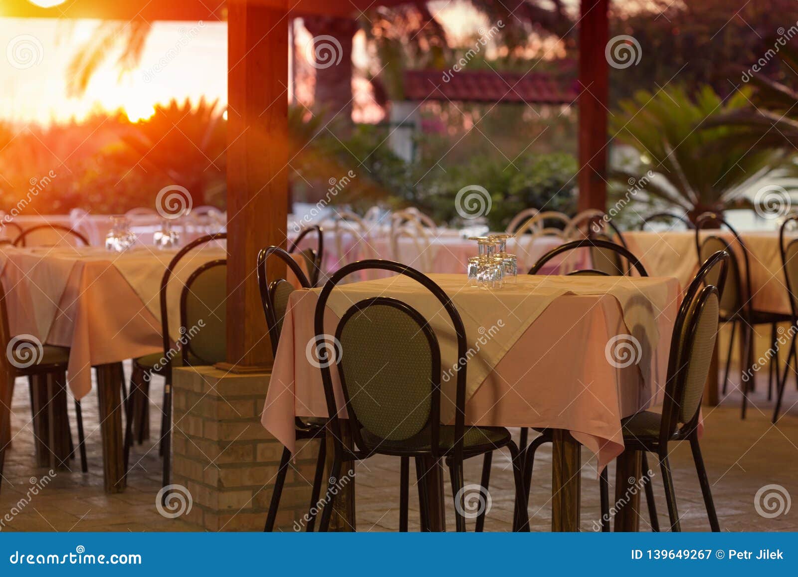 Outdoor Restaurant at Sunset Stock Image - Image of relaxing, diner ...