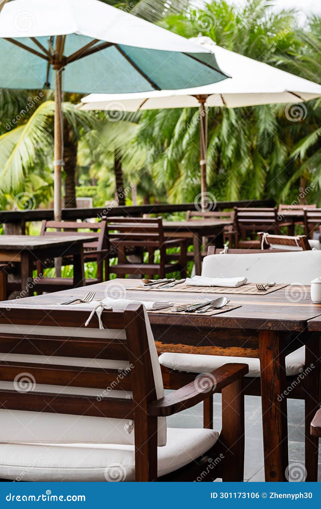 Outdoor Restaurant Surround Palm Trees Stock Photo - Image of ...