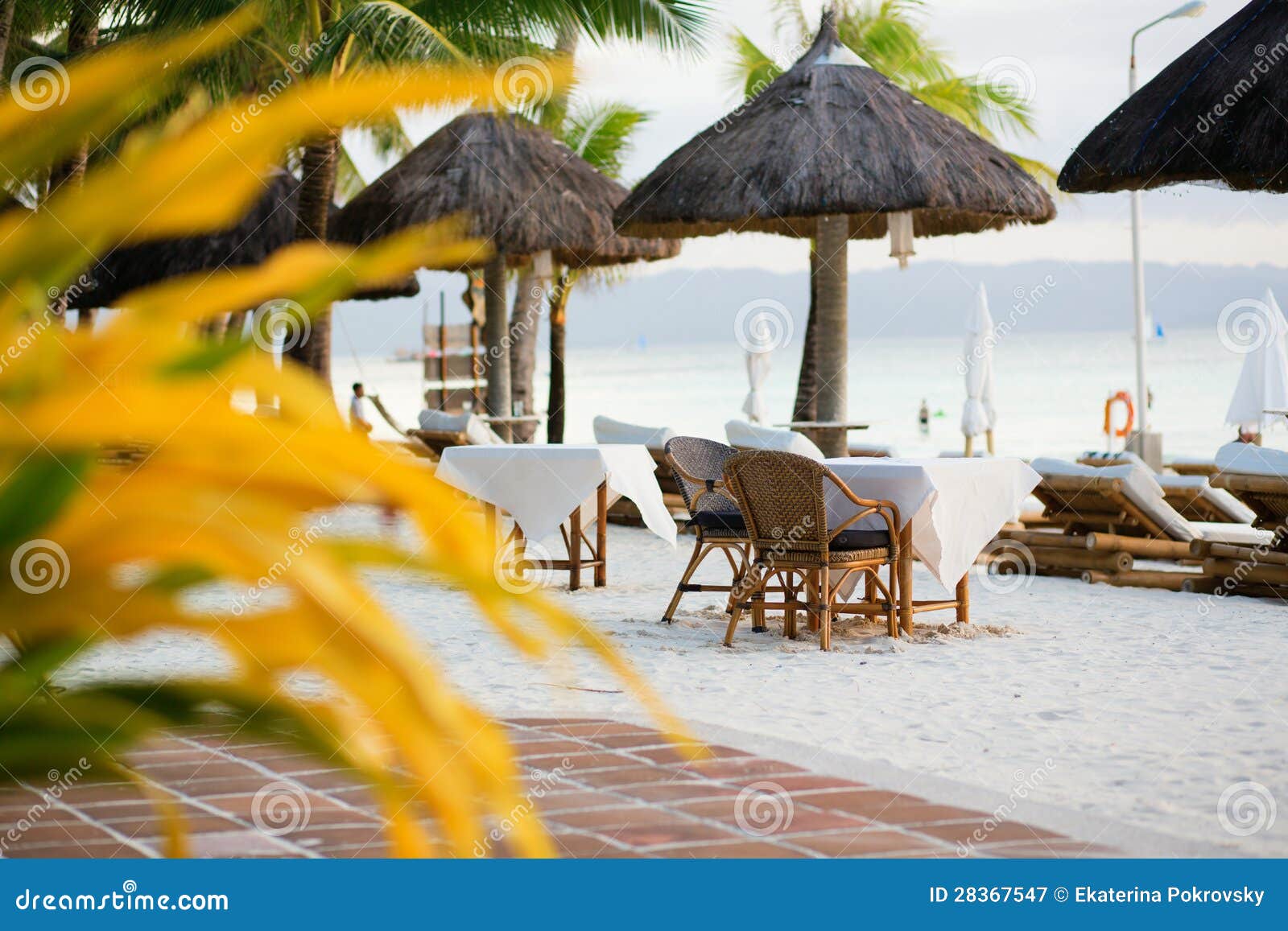 Outdoor Restaurant Tables on Perfect Sand Beach Stock Image - Image of ...